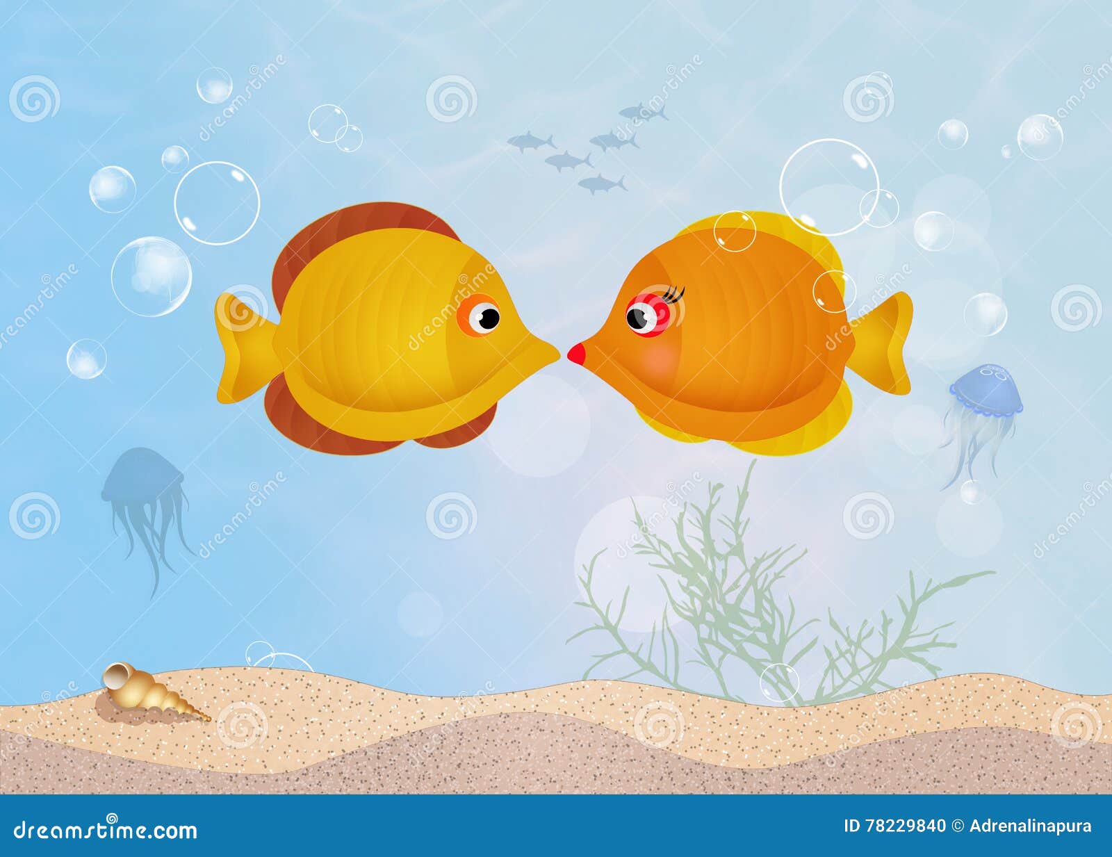 Yellow fishes in the ocean stock illustration. Illustration of fish ...