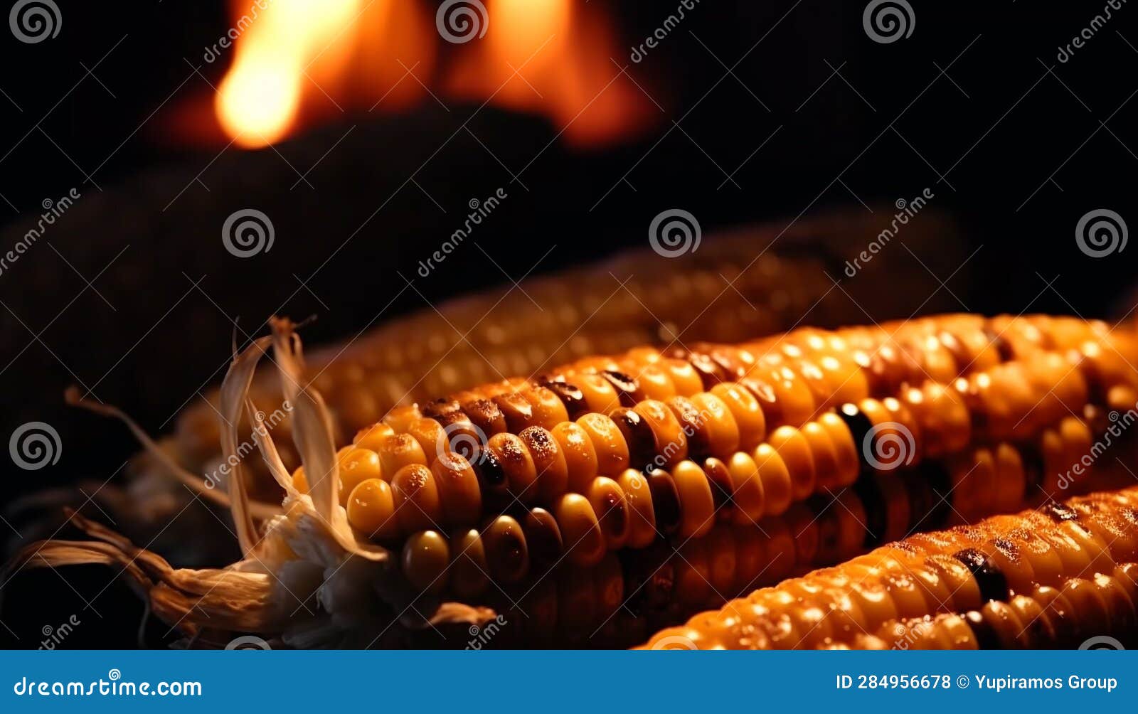 Yellow Flame Burns Corn on the Cob, Creating a Fiery Autumn Generated ...