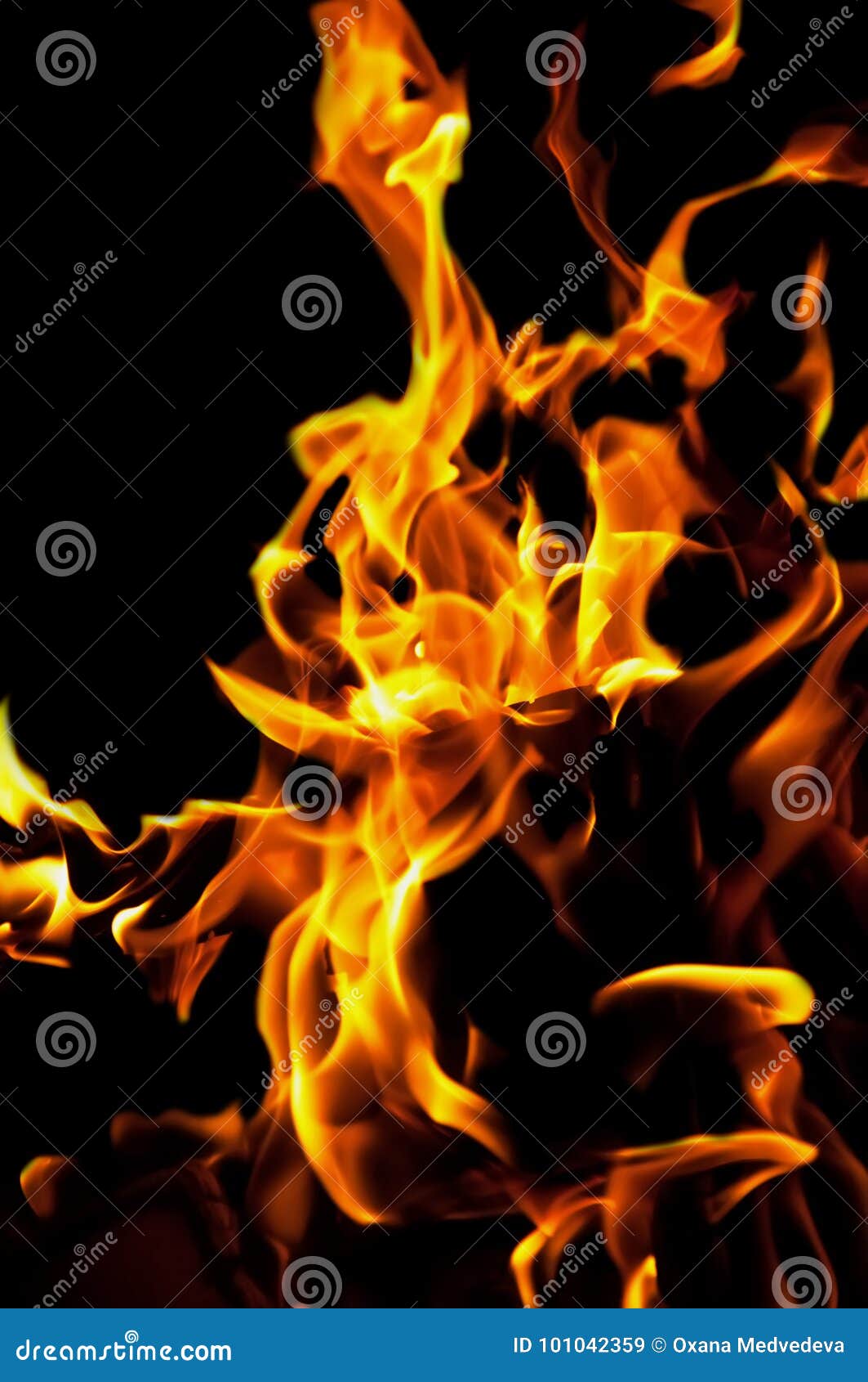 The Yellow Flame Fire on a Black Isolated Background. Stock Image ...
