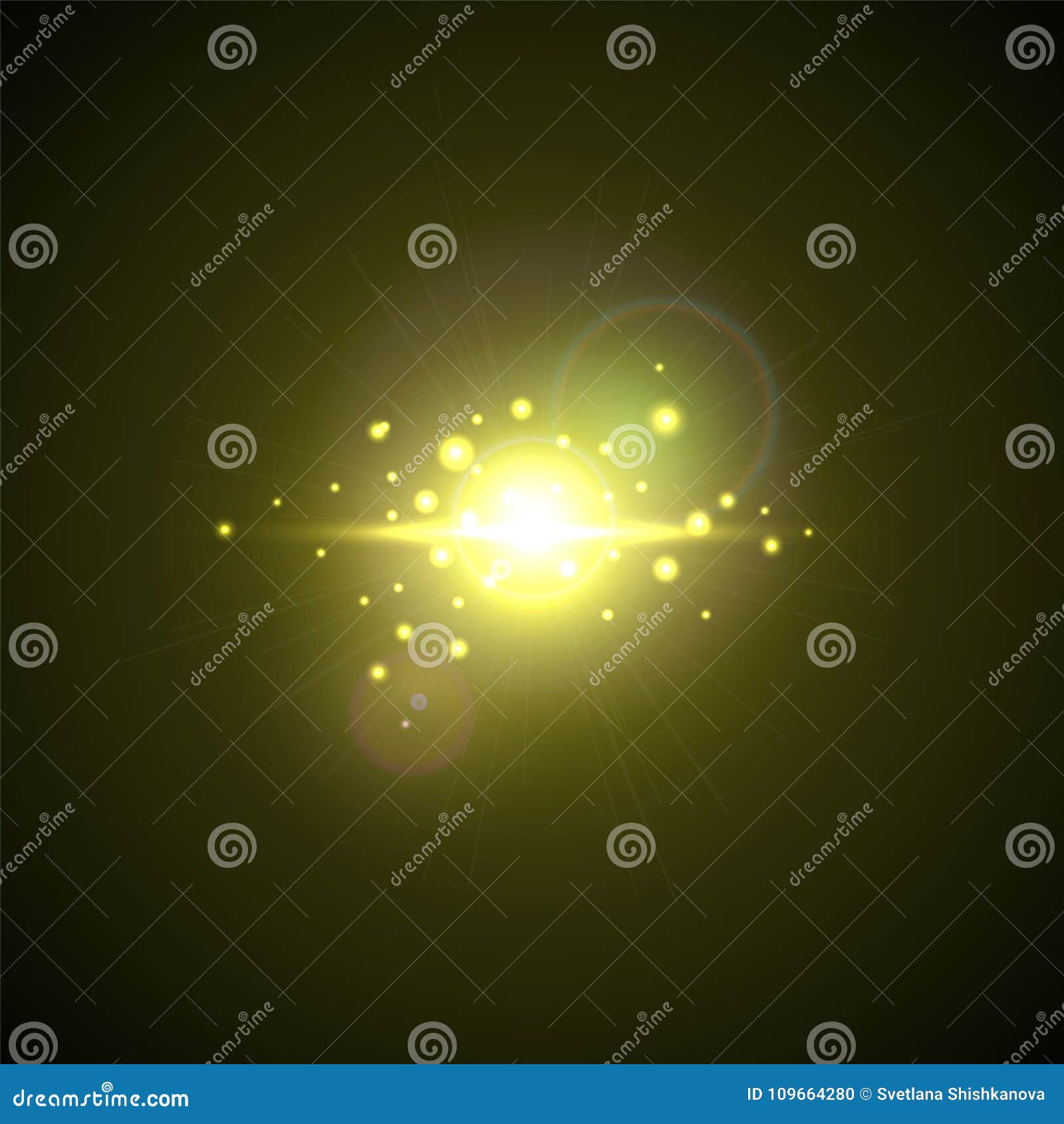Yellow Flash with Rays and Spotlight. Realistic Light Glare Stock ...