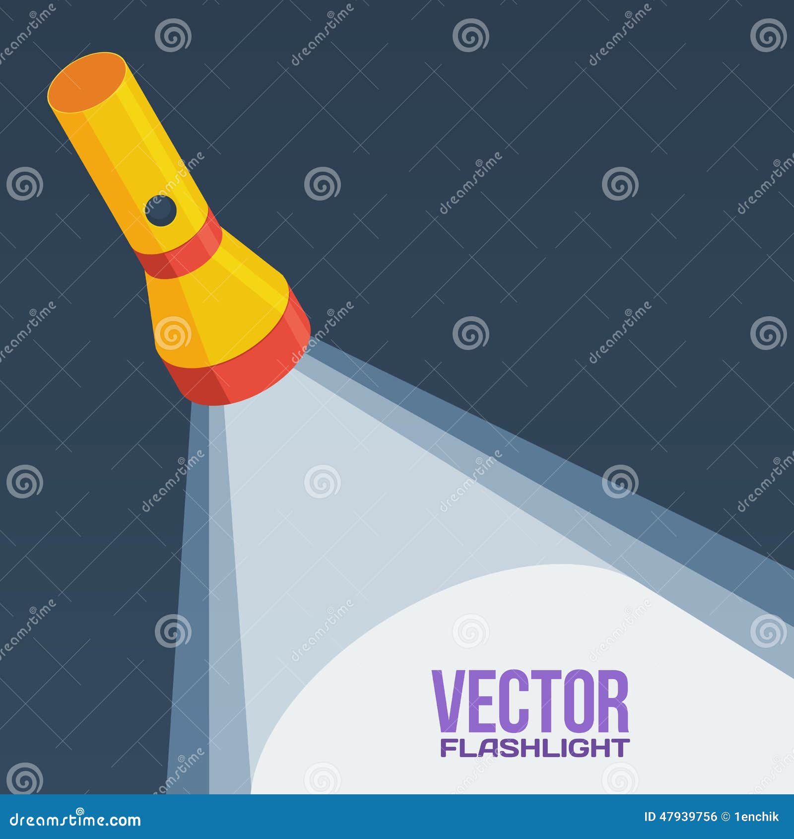 Yellow Flashlight in Flat Style on Dark Background Stock Vector ...