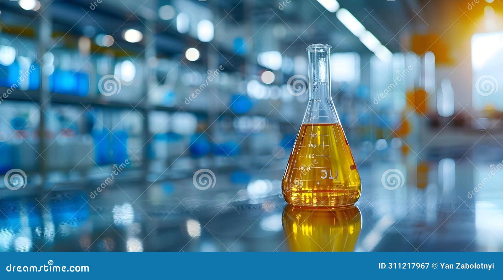 Yellow Flask with Solution in Lab Setting for Urea Analysis. Concept ...