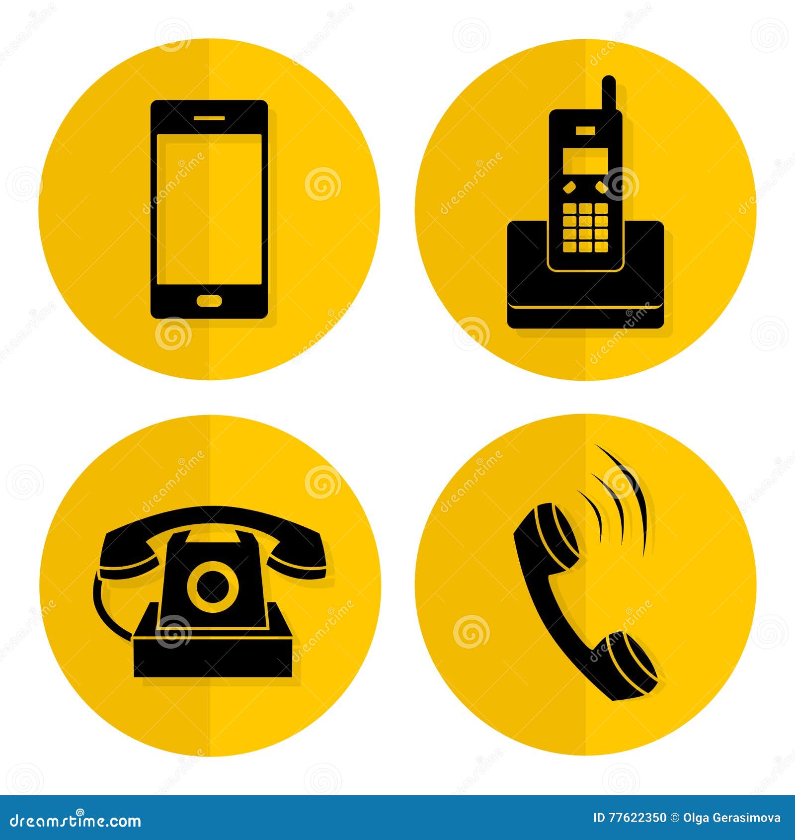 Yellow Flat Style Telephone Icons. Circle Buttons Stock Vector ...