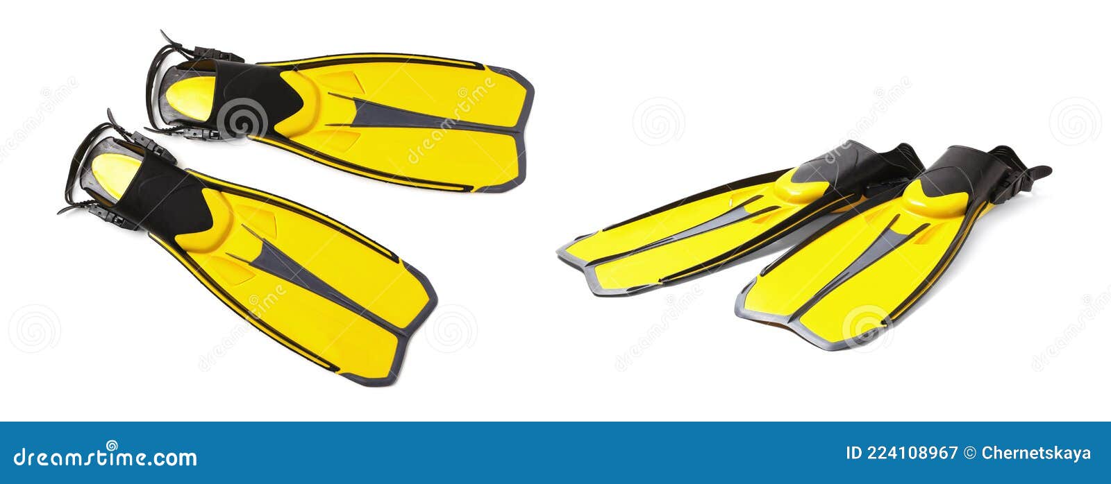Yellow Flippers on White Background, Collage. Banner Design Stock Image ...