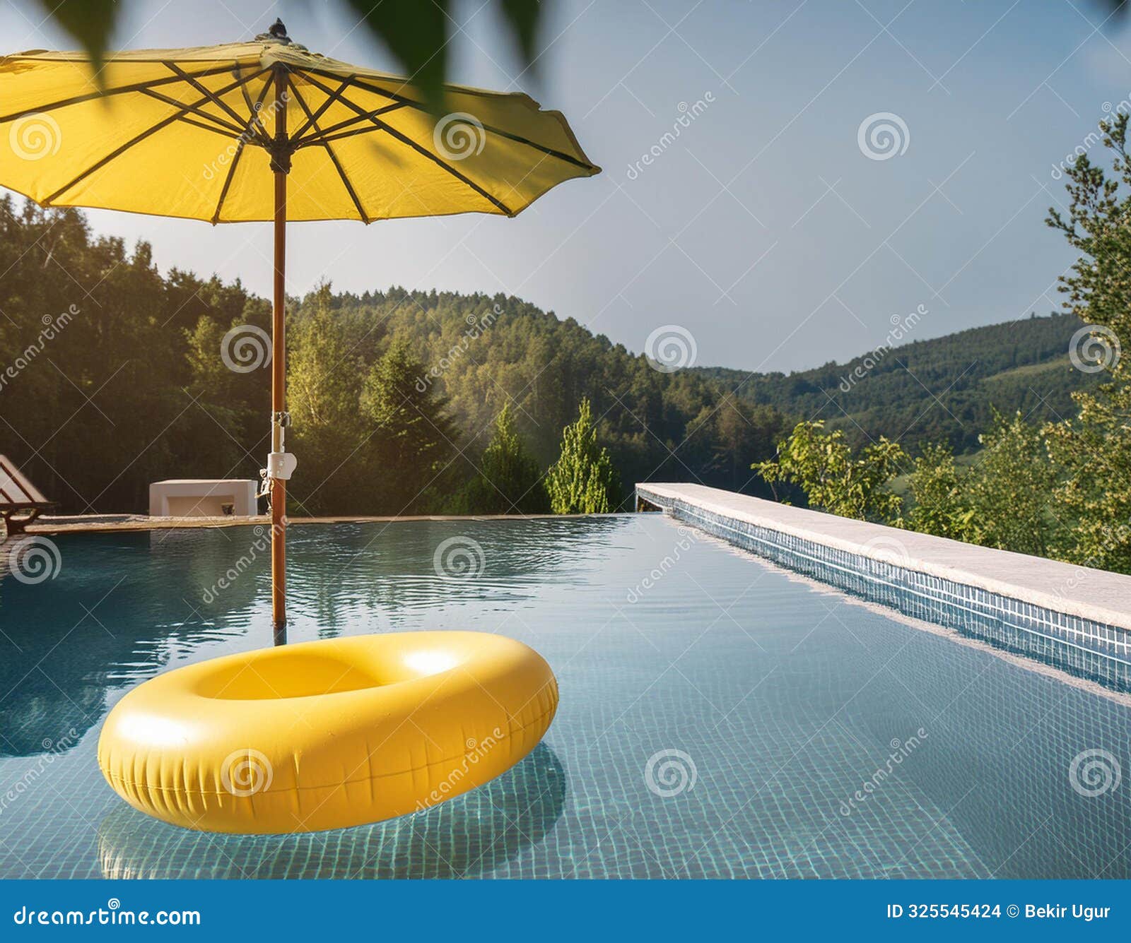Yellow Float Floating in the Pool with Blue Water Stock Illustration ...