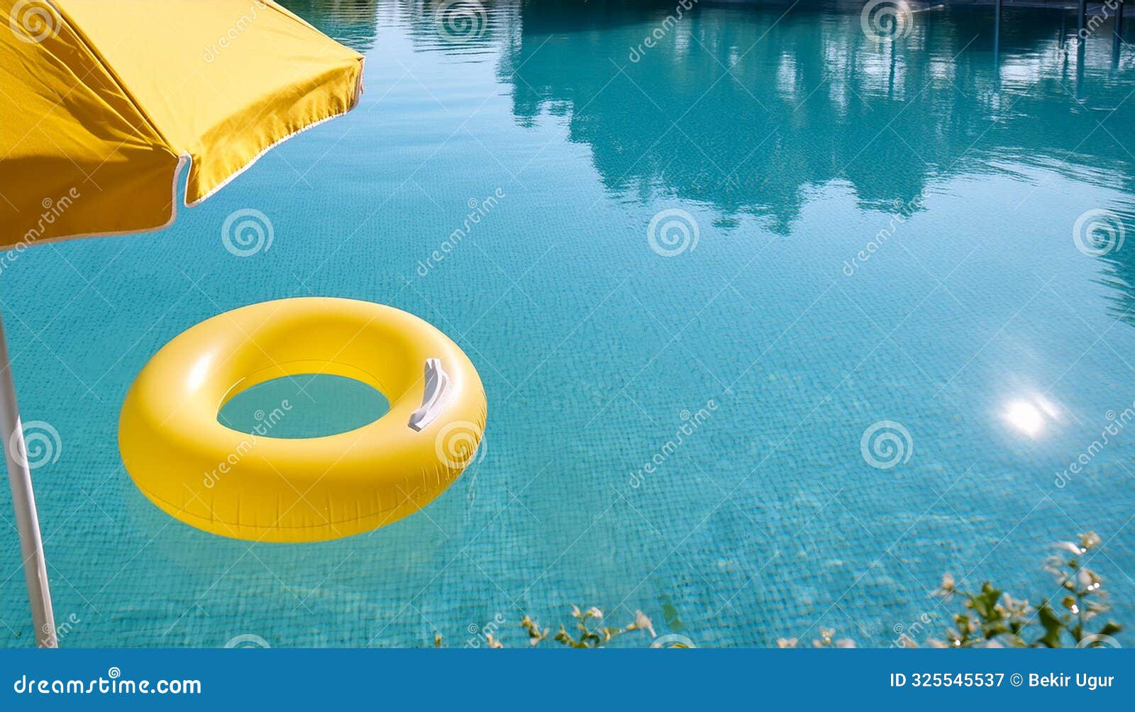 Yellow Float Floating in the Pool with Blue Water Stock Illustration ...