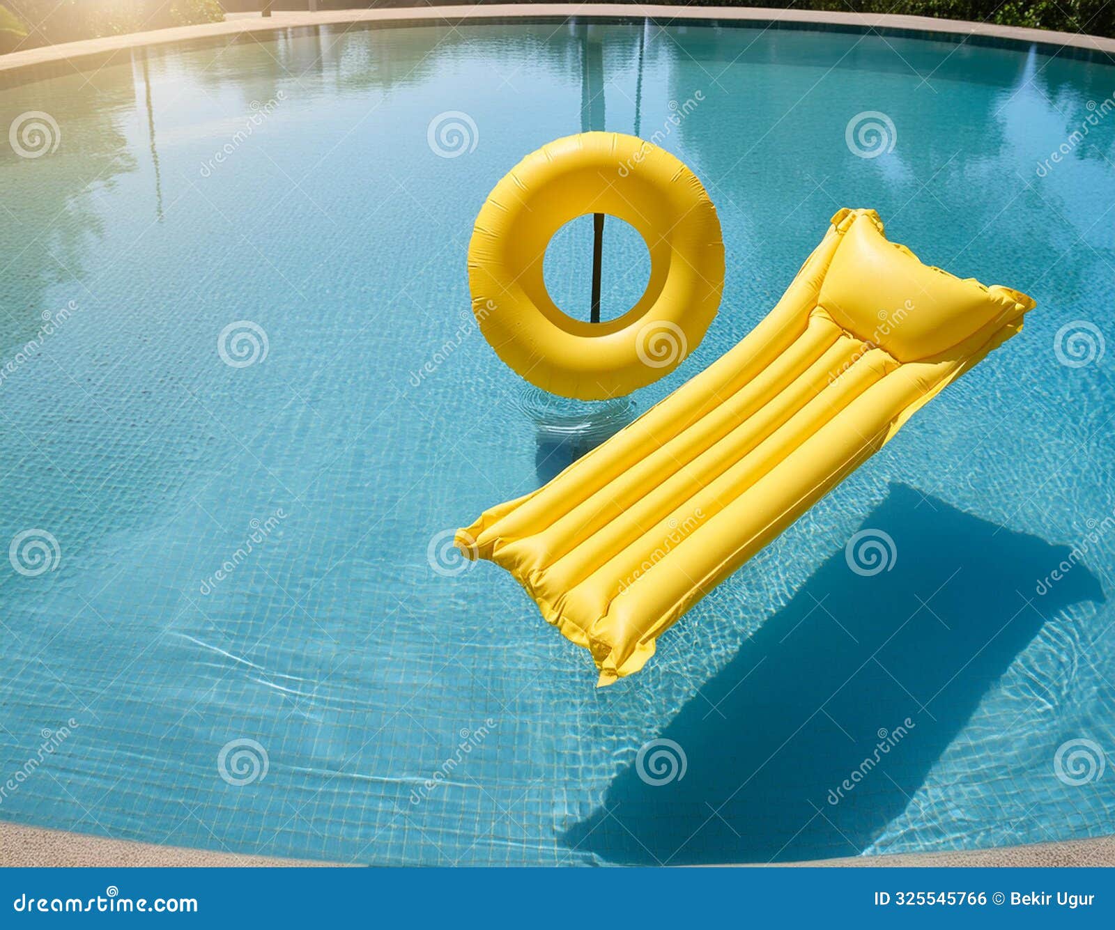 Yellow Float Floating in the Pool with Blue Water Stock Illustration ...