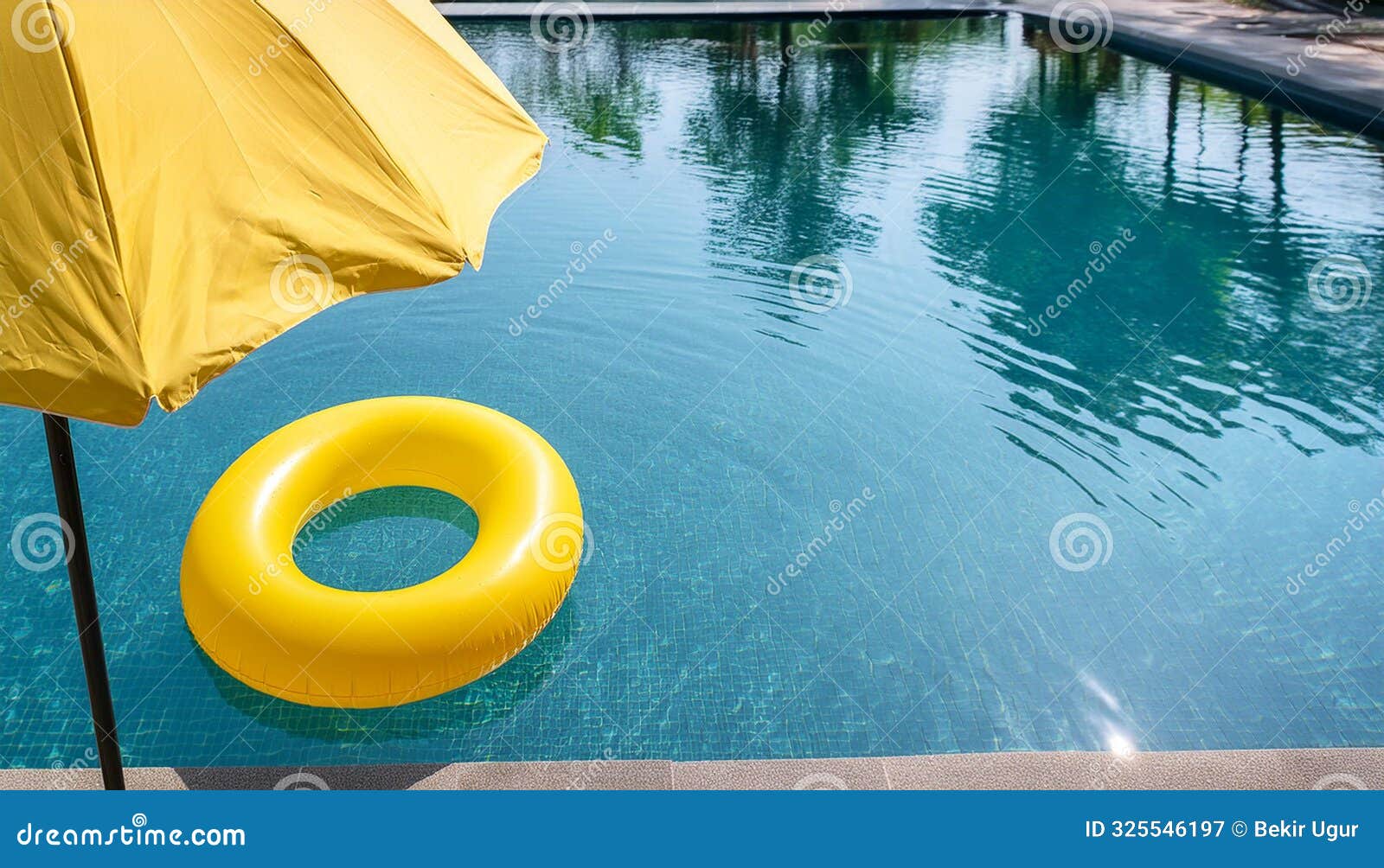 Yellow Float Floating in the Pool with Blue Water Stock Illustration ...