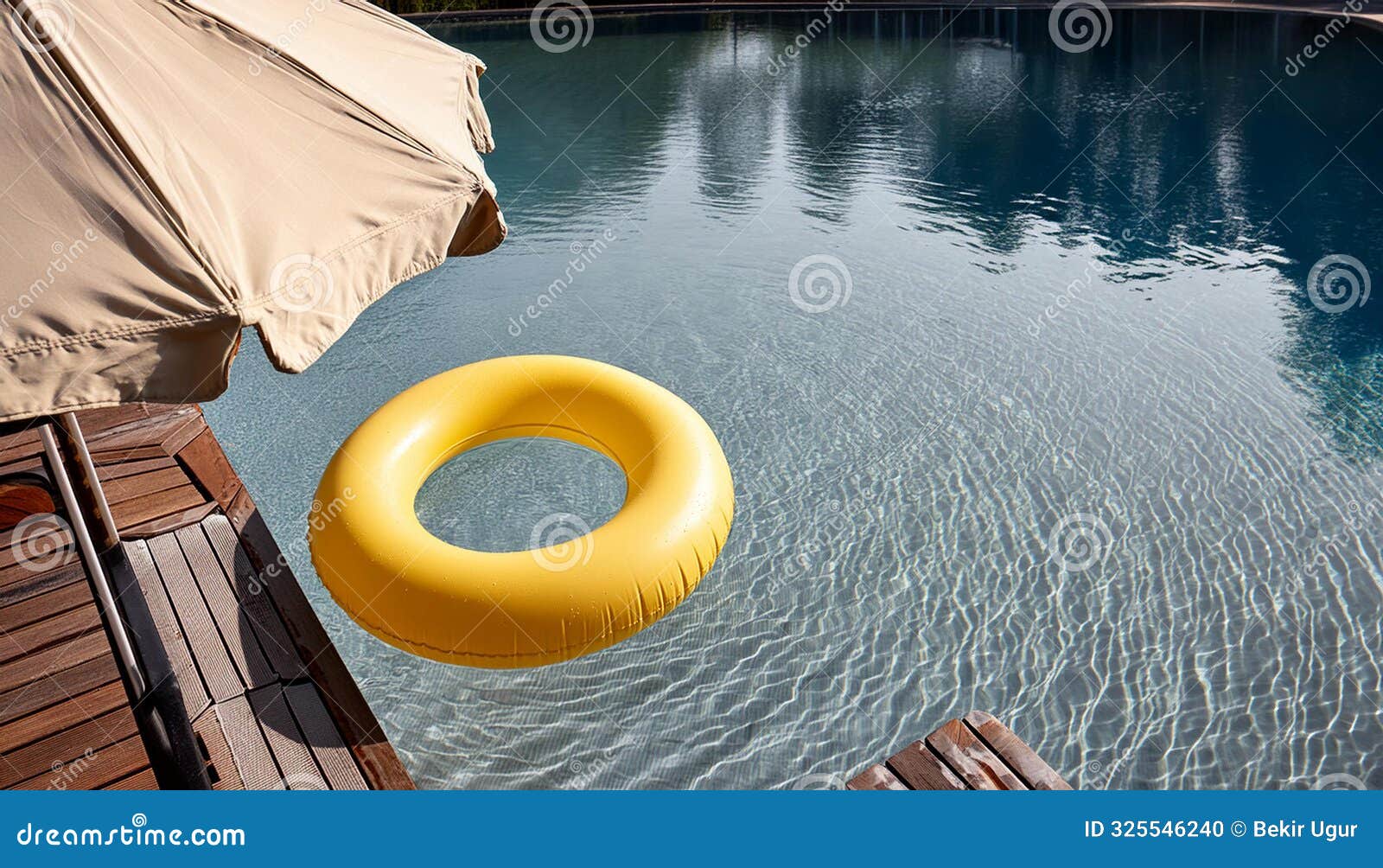 Yellow Float Floating in the Pool with Blue Water Stock Illustration ...