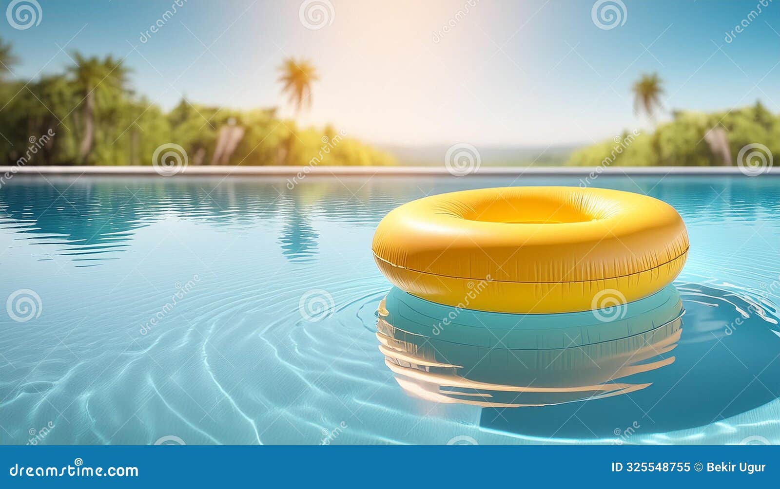 Yellow Float Floating in the Pool with Blue Water Stock Illustration ...