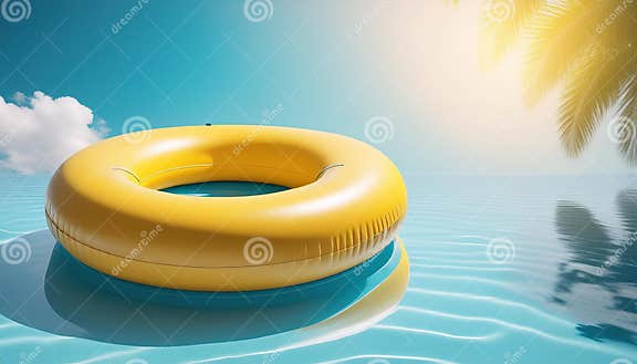 Yellow Float Floating in the Pool with Blue Water Stock Illustration ...