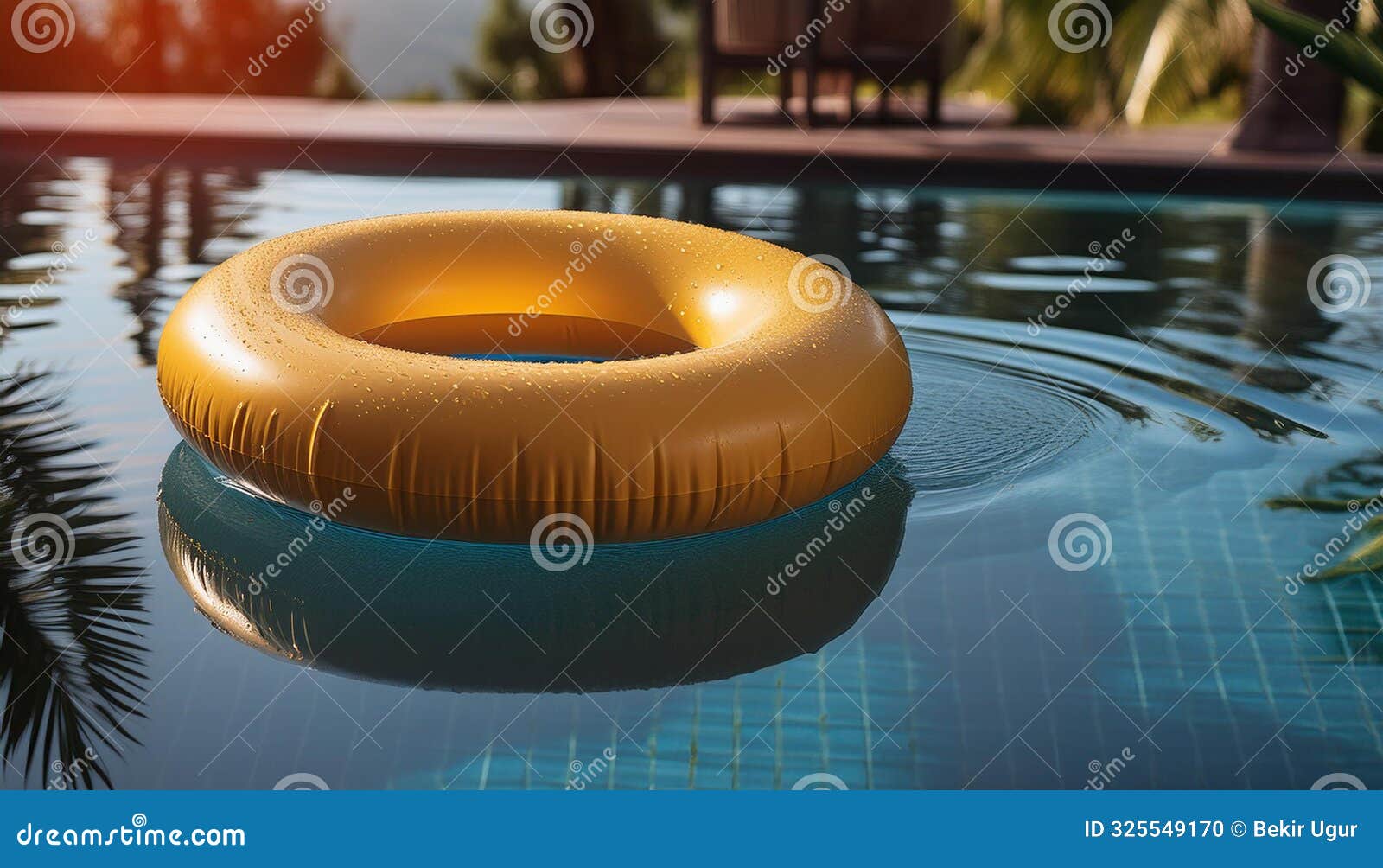 Yellow Float Floating in the Pool with Blue Water Stock Illustration ...