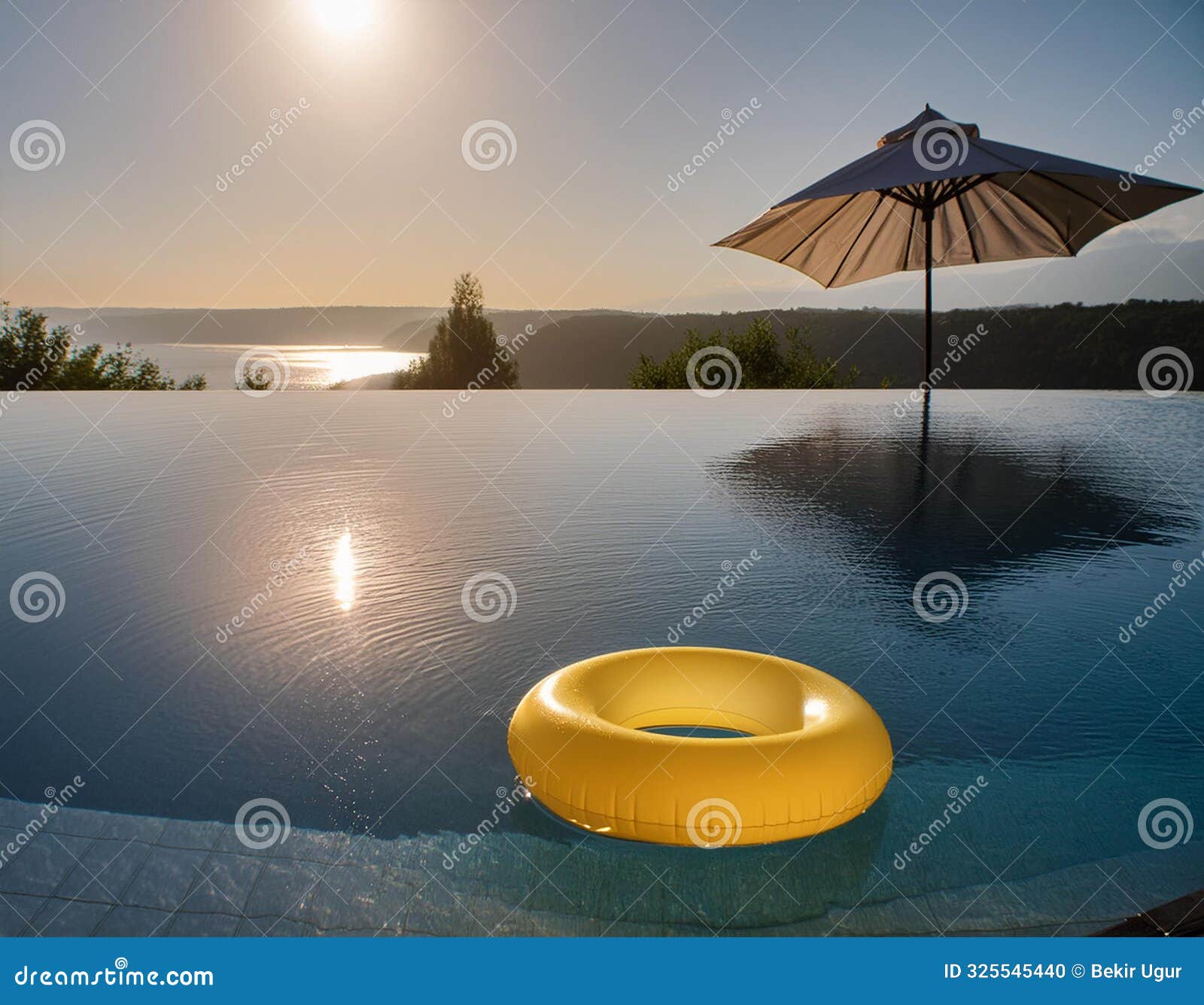 Yellow Float Floating in the Pool with Blue Water. Stock Illustration ...