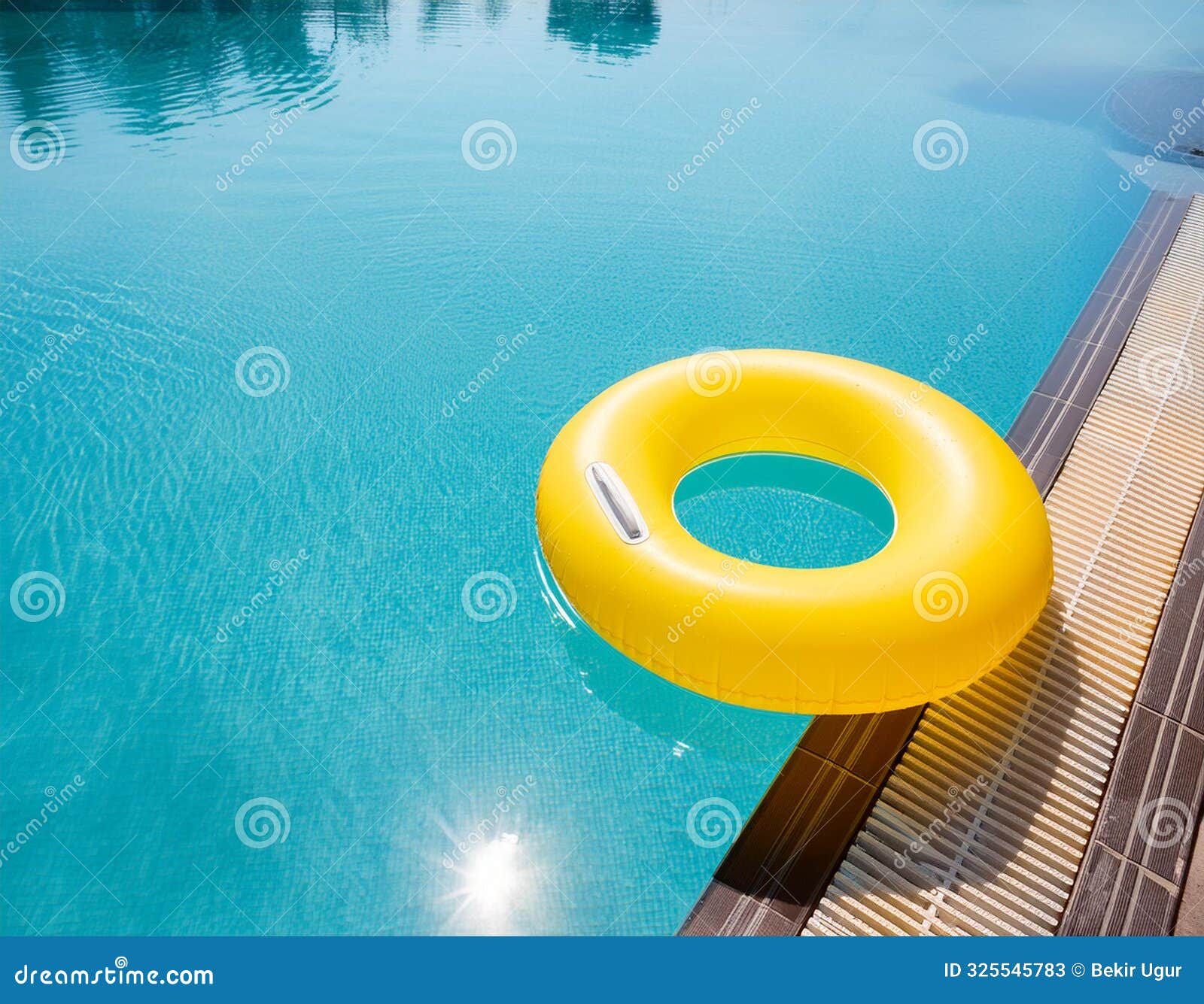 Yellow Float Floating in the Pool with Blue Water Stock Illustration ...