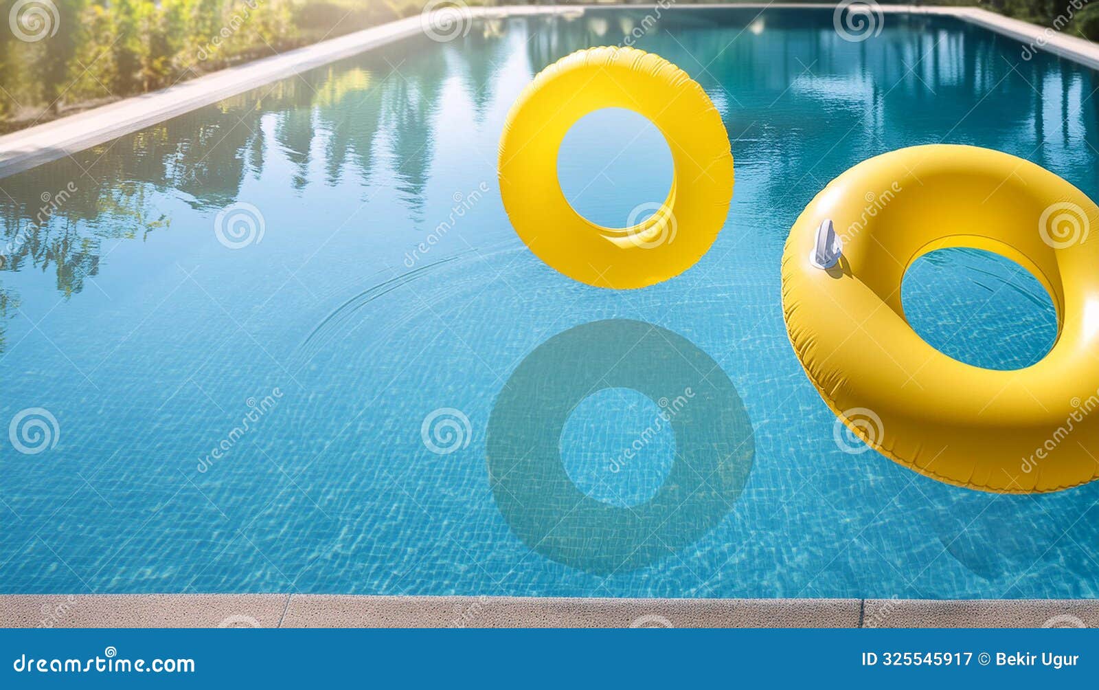 Yellow Float Floating in the Pool with Blue Water Stock Illustration ...