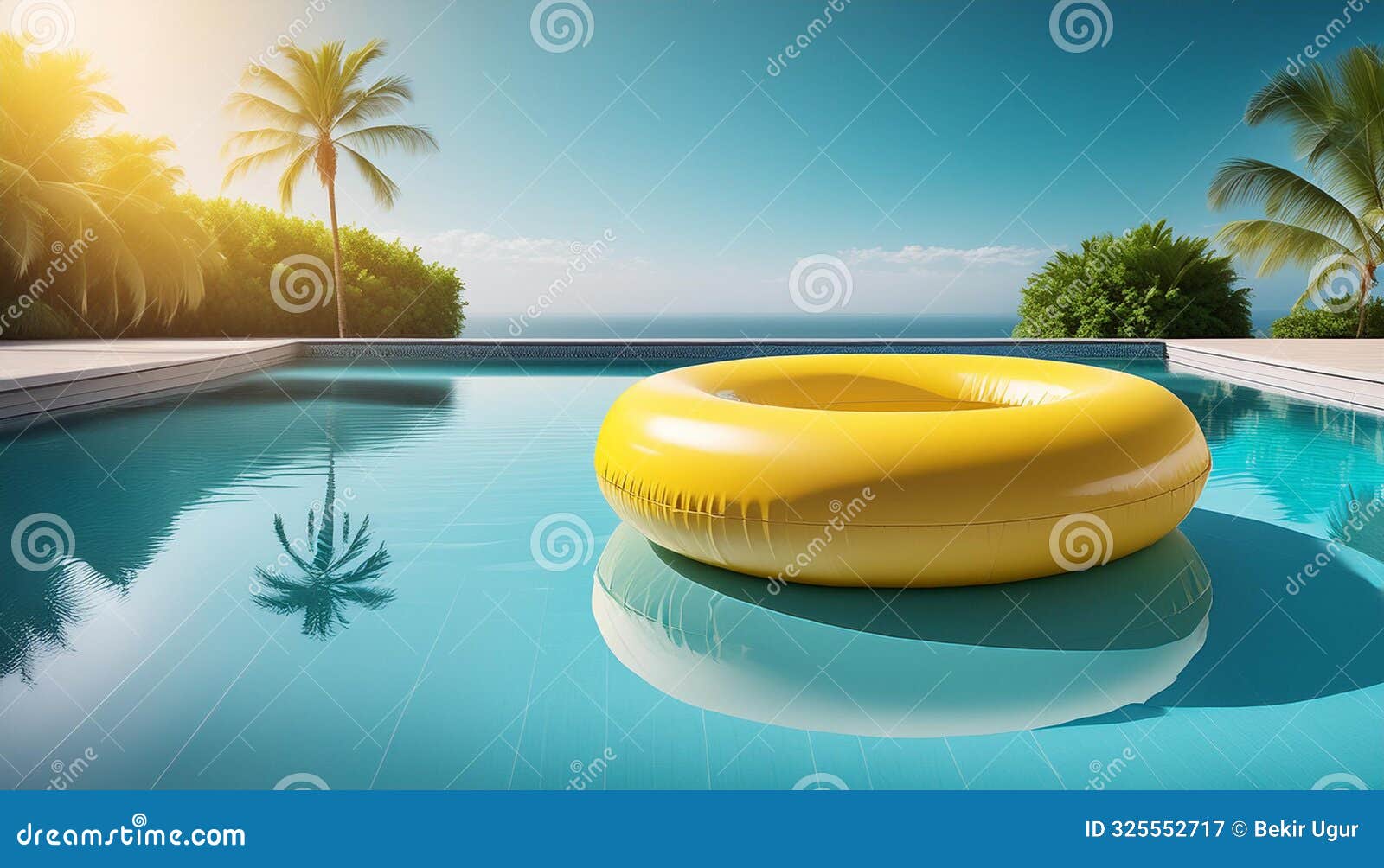 Yellow Float Floating in the Pool with Blue Water. Stock Illustration ...