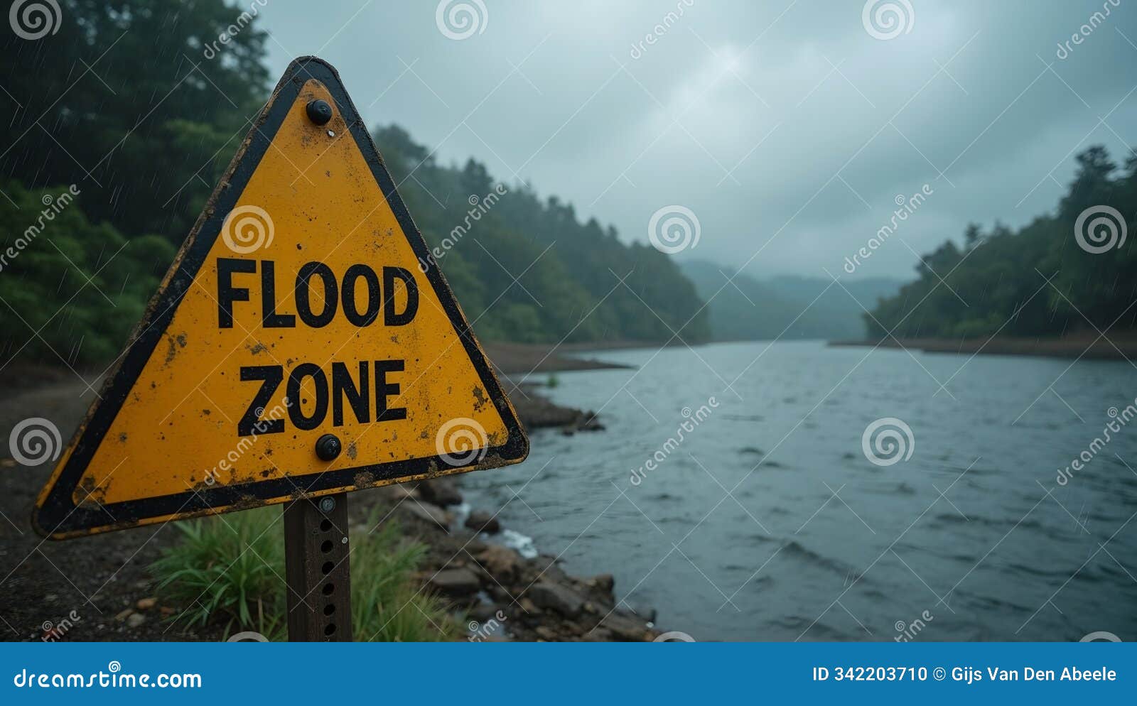 Flood Zone Warning Sign,climate Change, Inundation, Flooding Concept ...