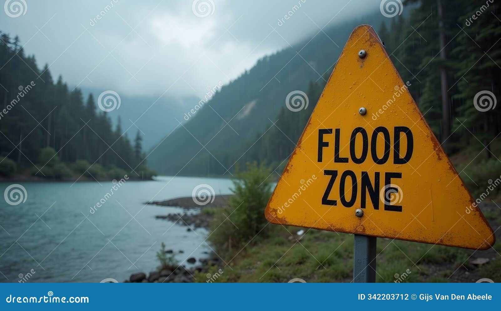 Flood Zone Warning Sign,climate Change, Inundation, Flooding Concept ...