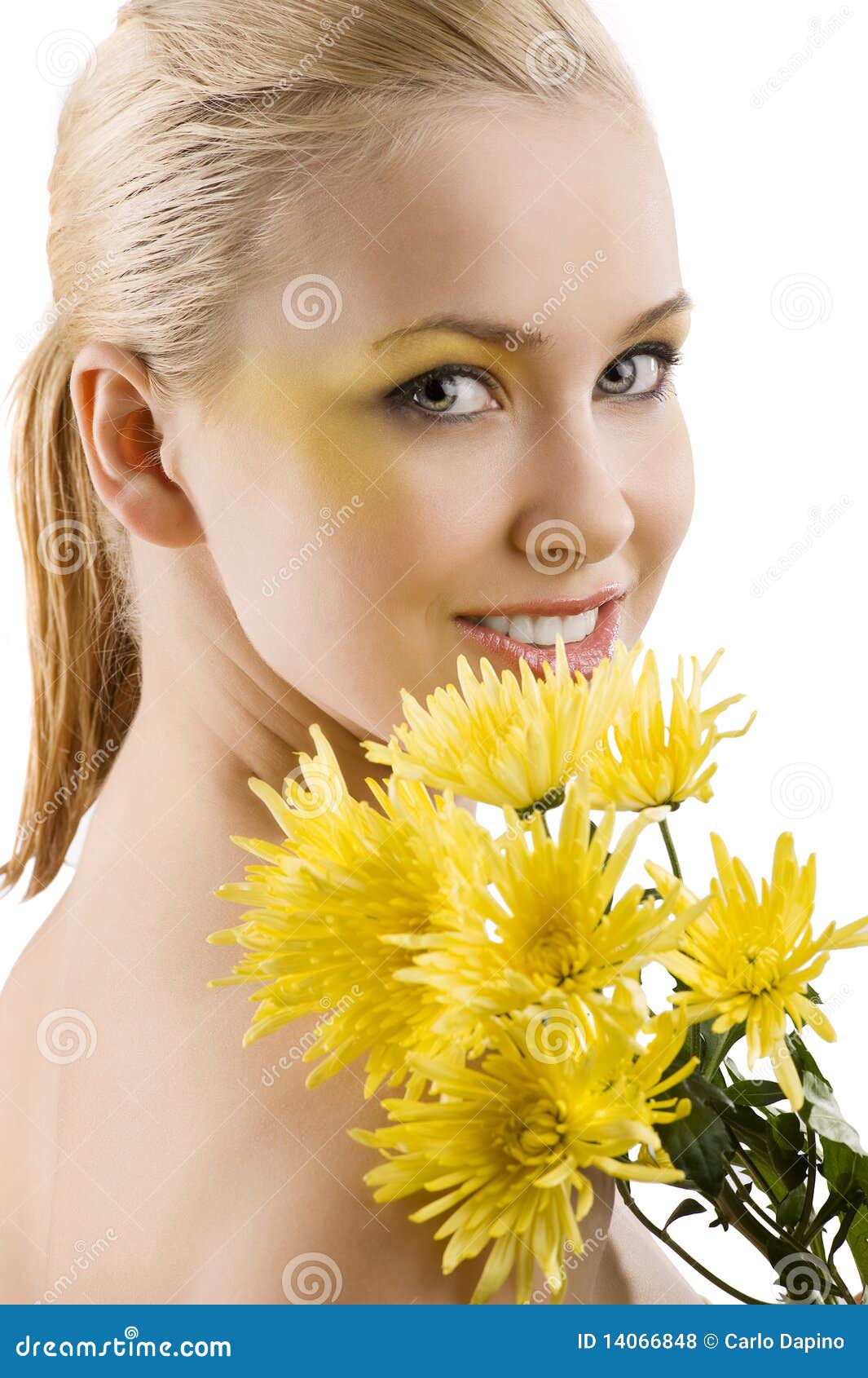 Yellow Flower Beauty Portrait Stock Photo - Image of model, makeup ...