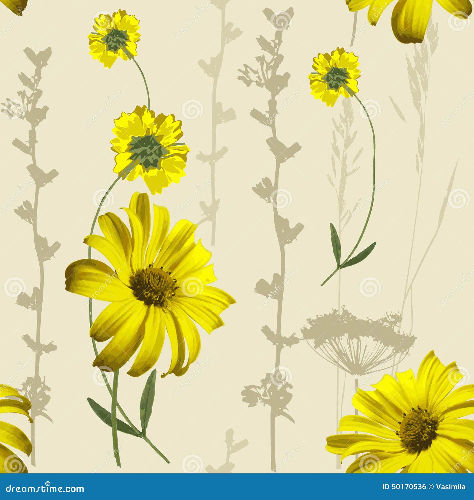 Yellow flowers pattern stock vector. Illustration of pattern - 50170536