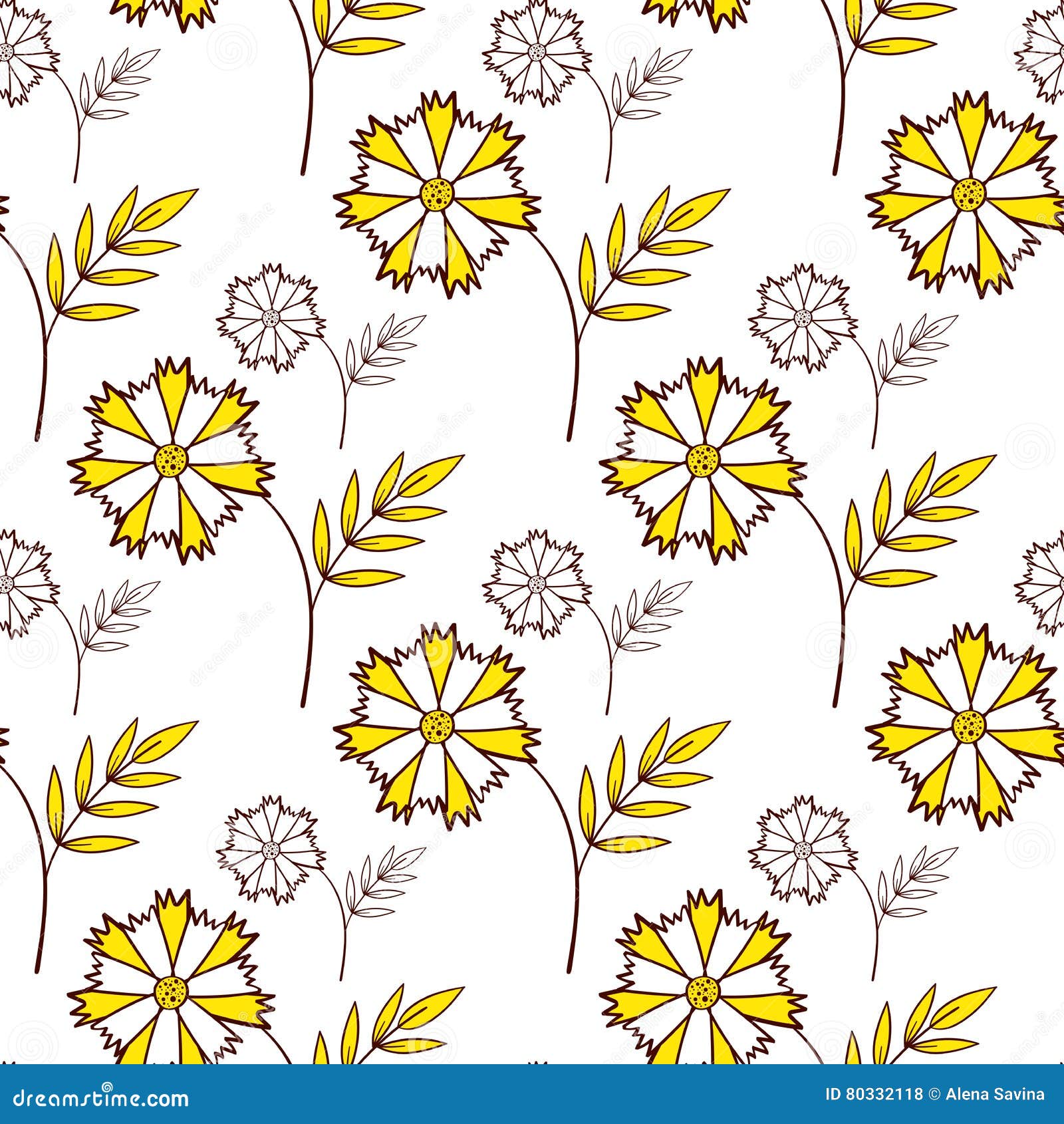 Yellow Flowers on White stock vector. Illustration of decor - 80332118