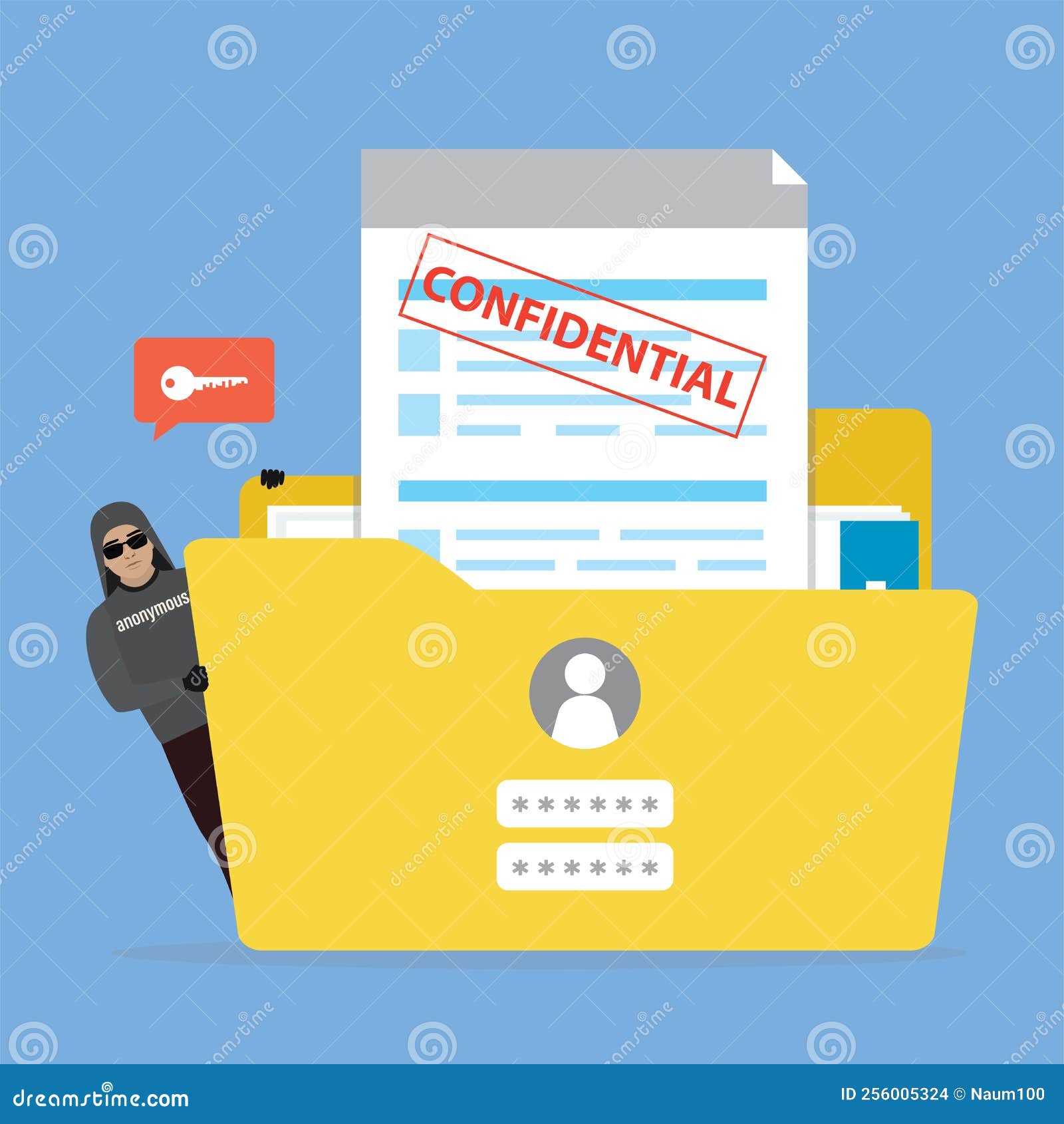 Yellow Folder with Confidential Documents. Hacker Attacking Account ...