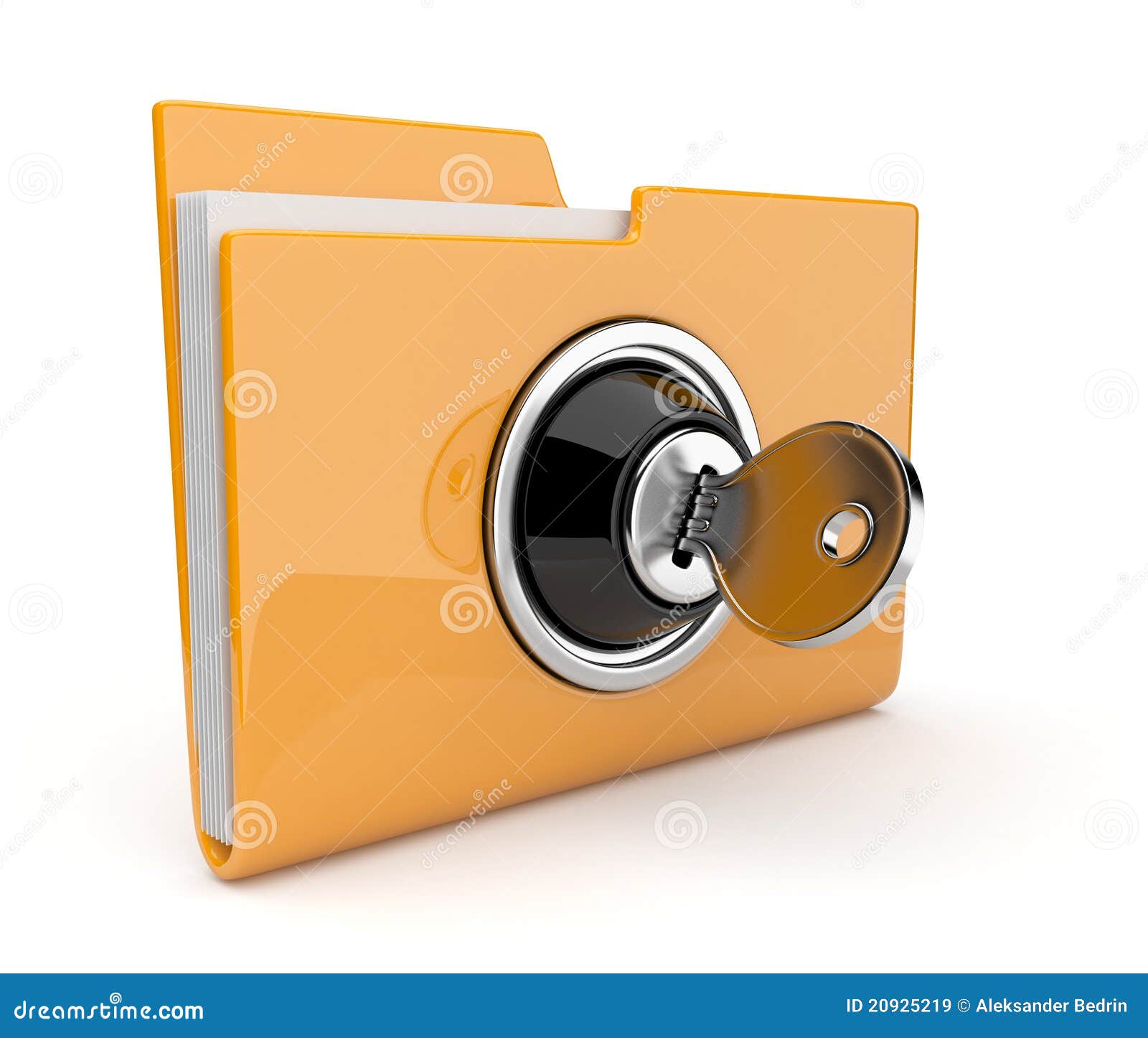 Yellow Folder and Lock. Data Security Concept. 3D Stock Illustration ...