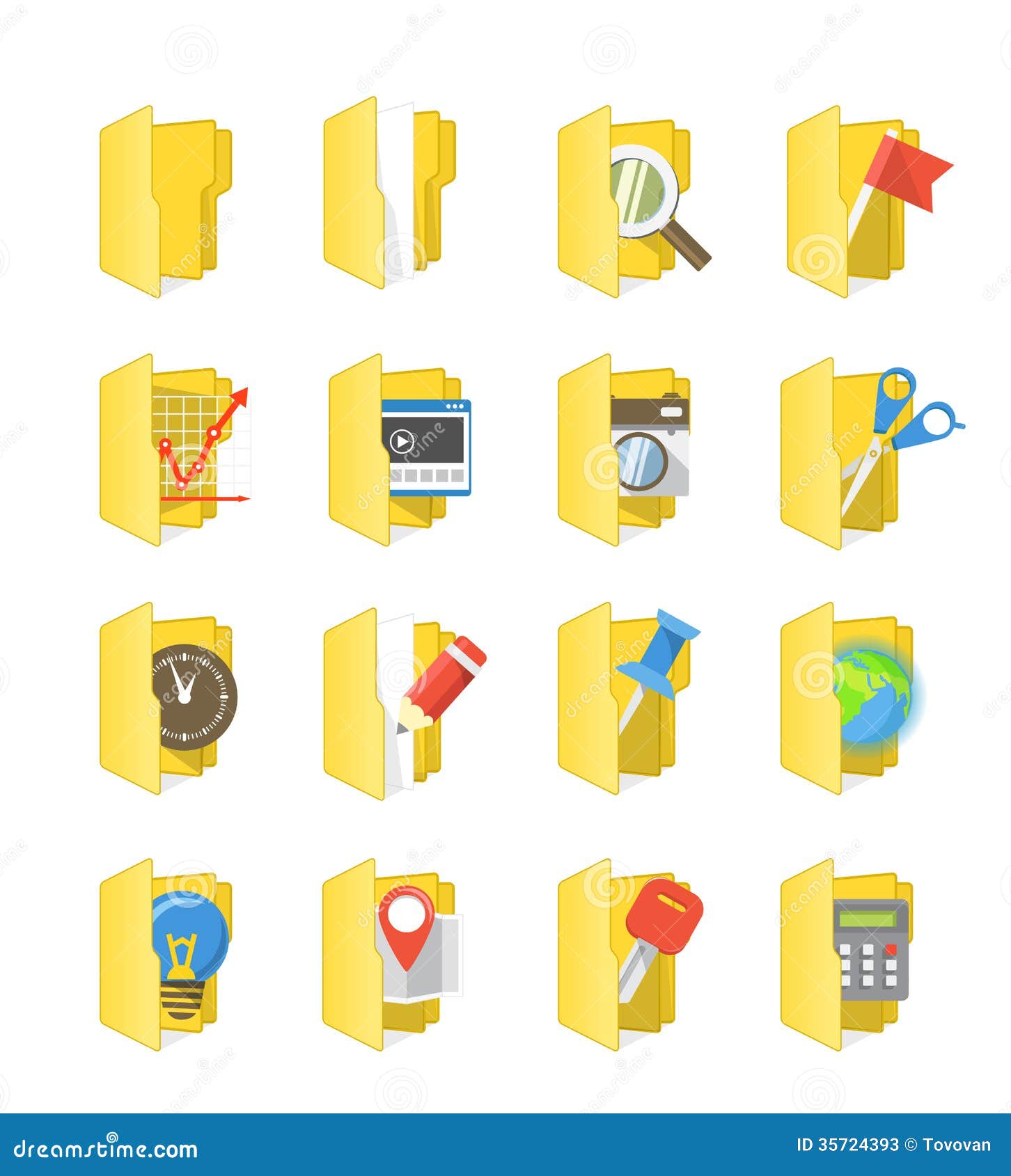 Yellow folders collection stock vector. Illustration of report - 35724393