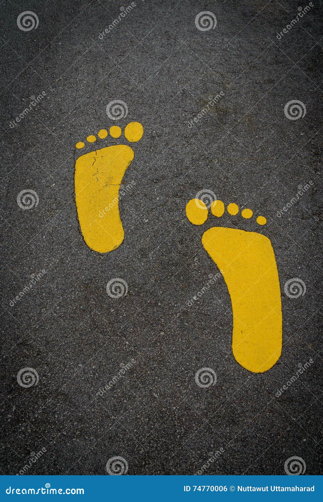 Yellow Footprint Signs On The Floor For Pedestrian. Symbol Of Walkway ...