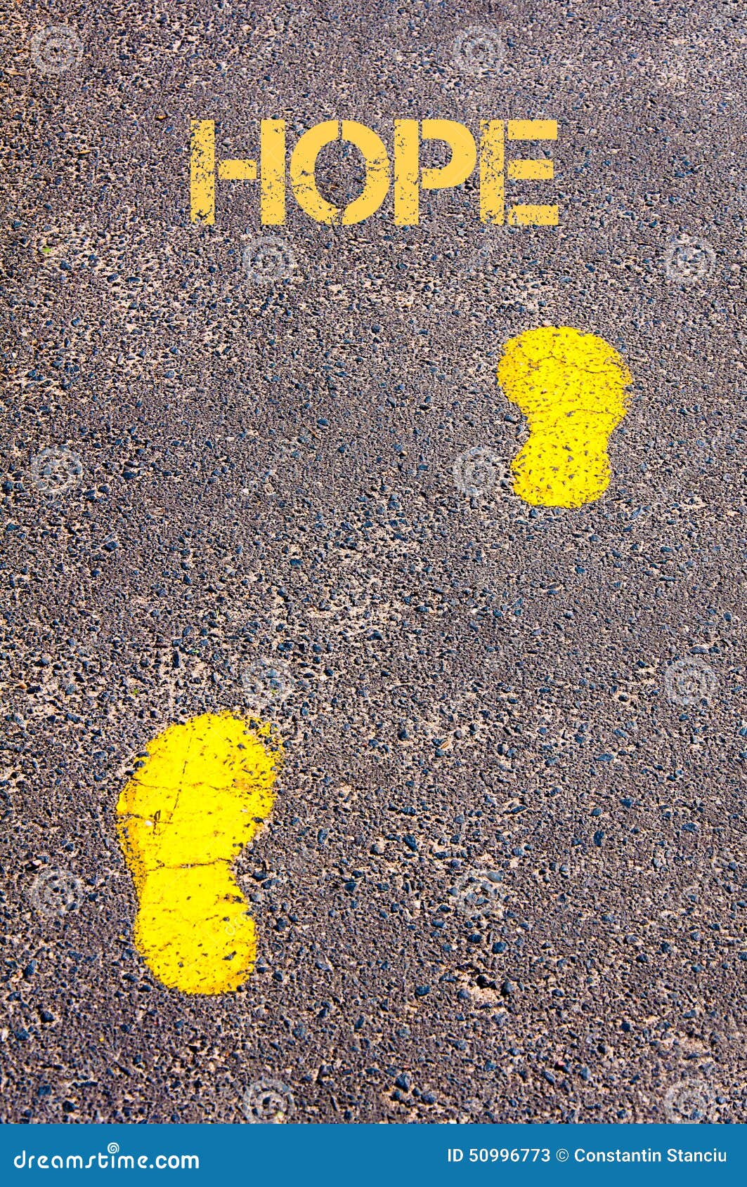 Yellow Footsteps on Sidewalk Towards Hope Message Stock Image - Image ...