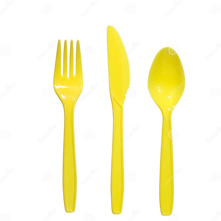 Yellow Fork Knife and Spoon Stock Photo - Image of fork, picnic: 2243962