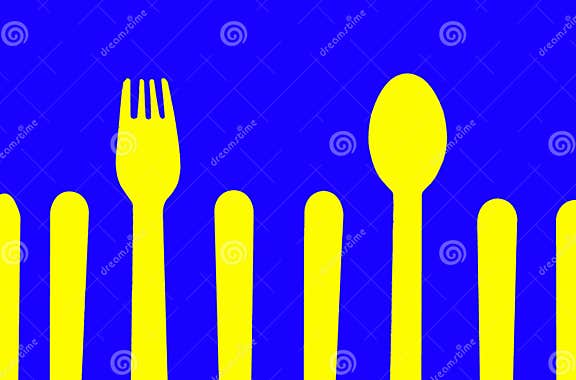 Yellow Fork and Spoon Pattern on Blue Background Stock Photo - Image of ...
