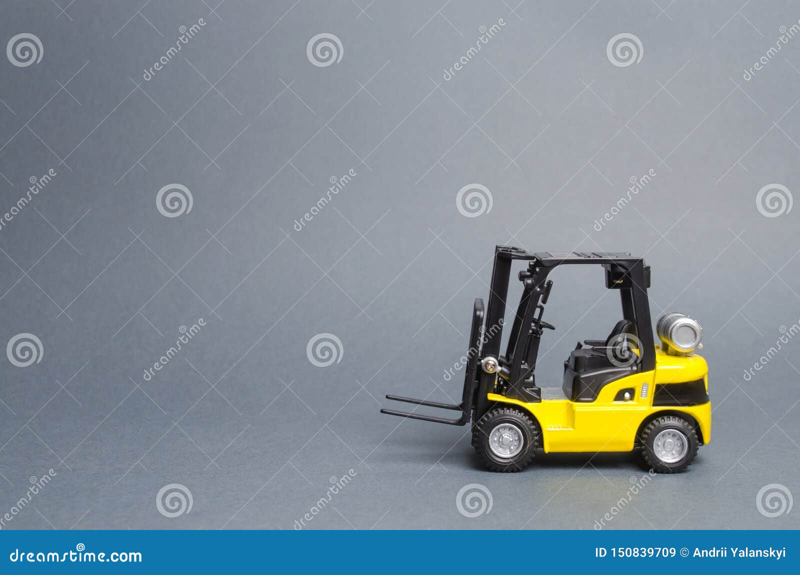 Yellow Forklift Truck Side View on Gray Background. Warehouse Equipment ...