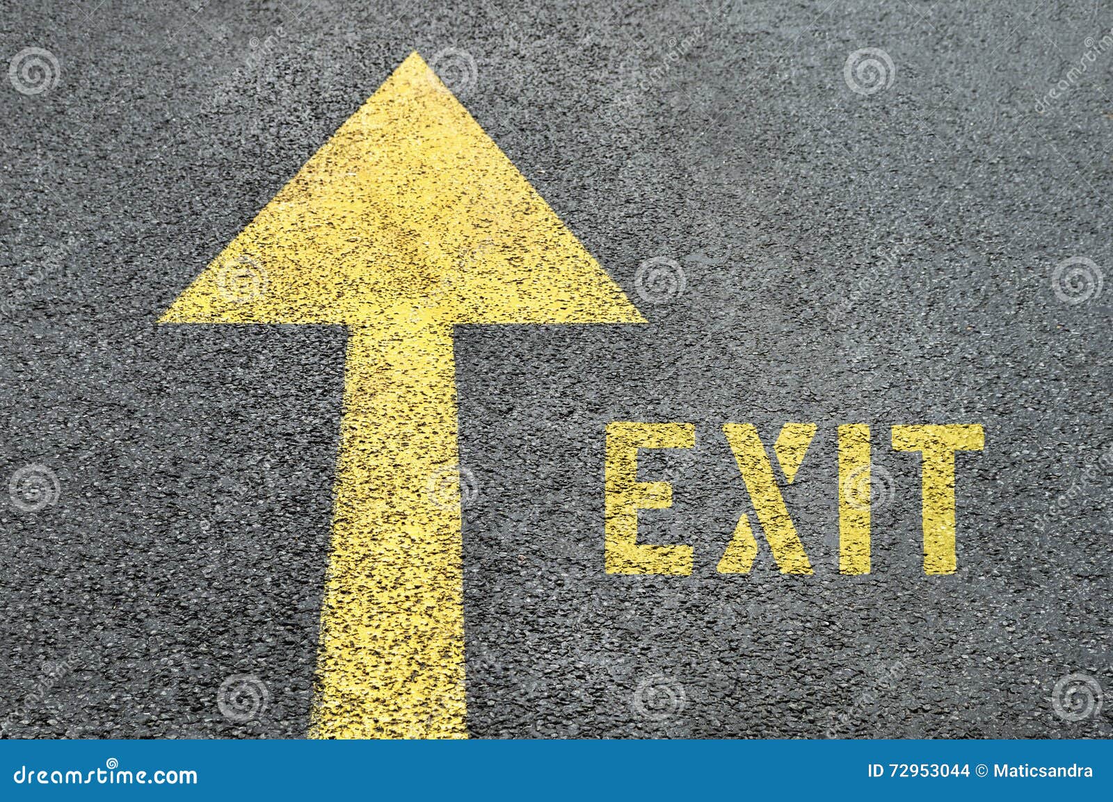 Yellow Forward Road Sign with Exit Word on the Asphalt Road. Stock ...