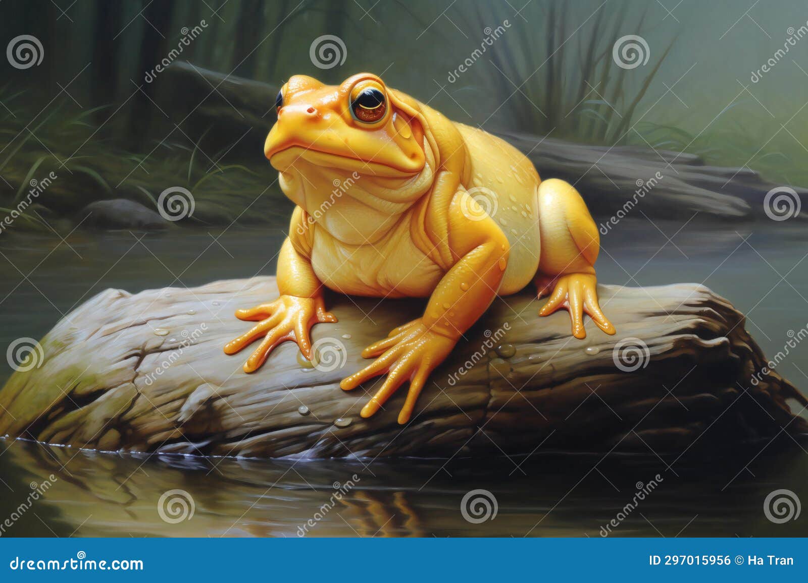Yellow Frog Sitting on a Log in the Water Stock Illustration ...