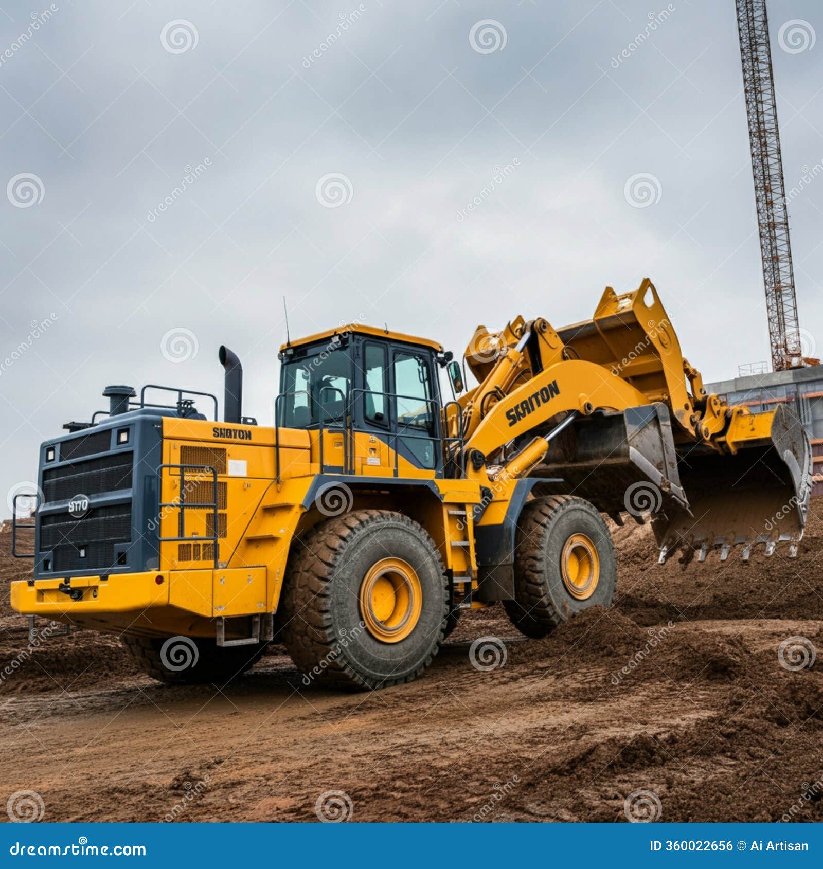 Yellow Front-end Loader at a Construction Site Under a Cloudy Sky Stock ...