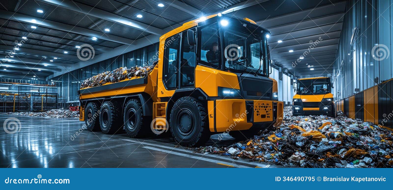 Yellow Front-end Loader in Recycling Facility Processing Waste ...