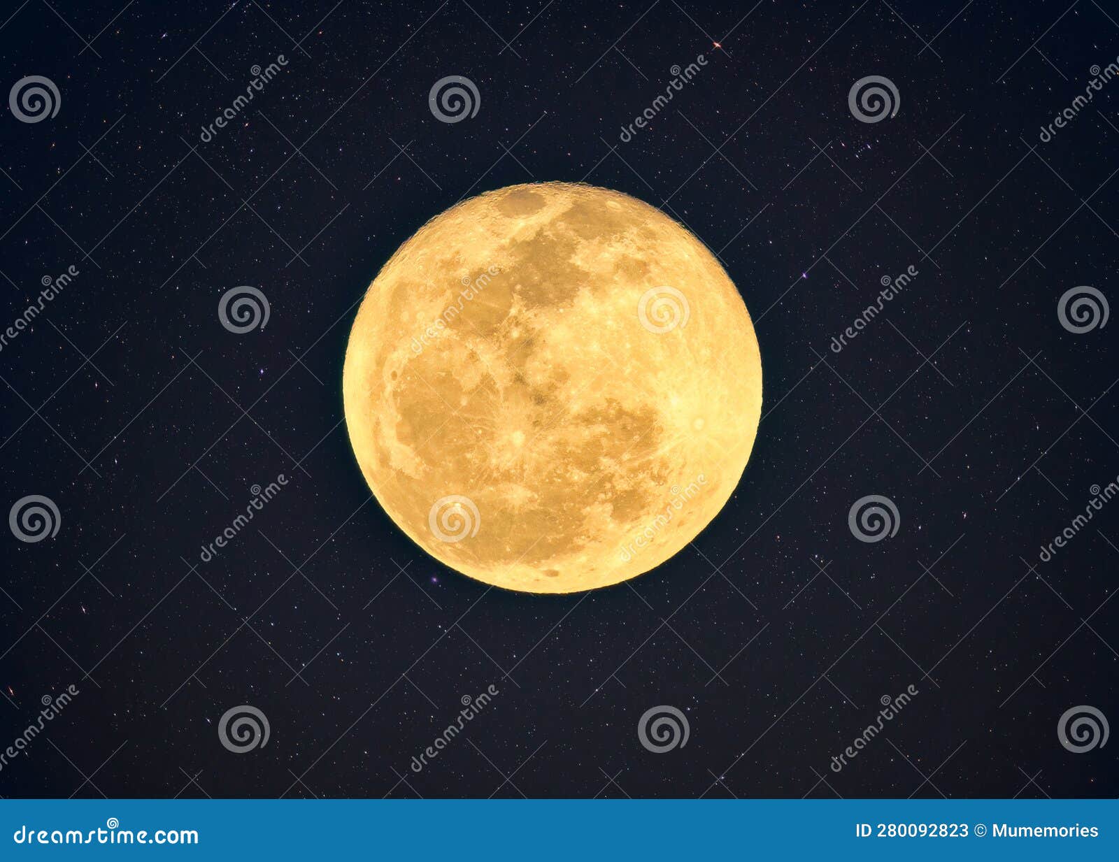 Yellow Full Moon with Crater Textured Glowing with Starry in Night Sky ...