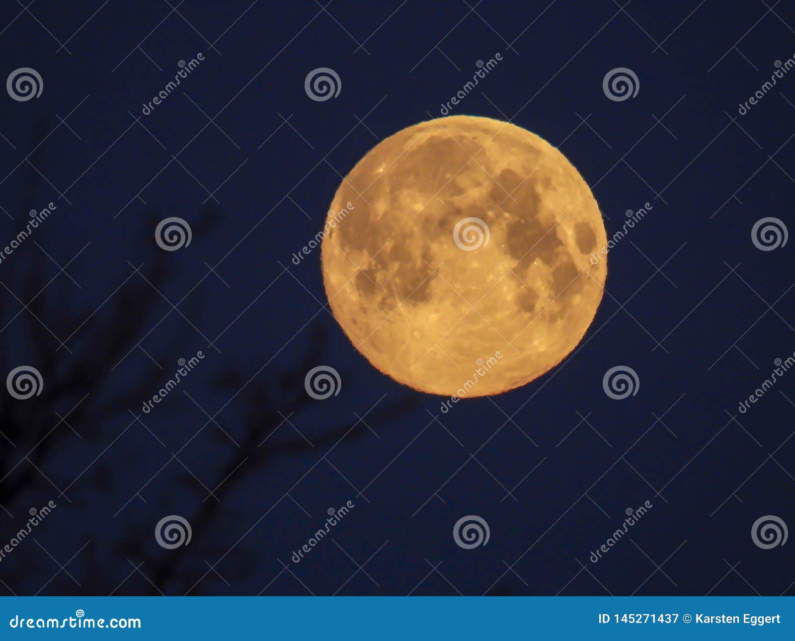 Yellow Full Moon in the Morning Sky Stock Image - Image of celestial ...