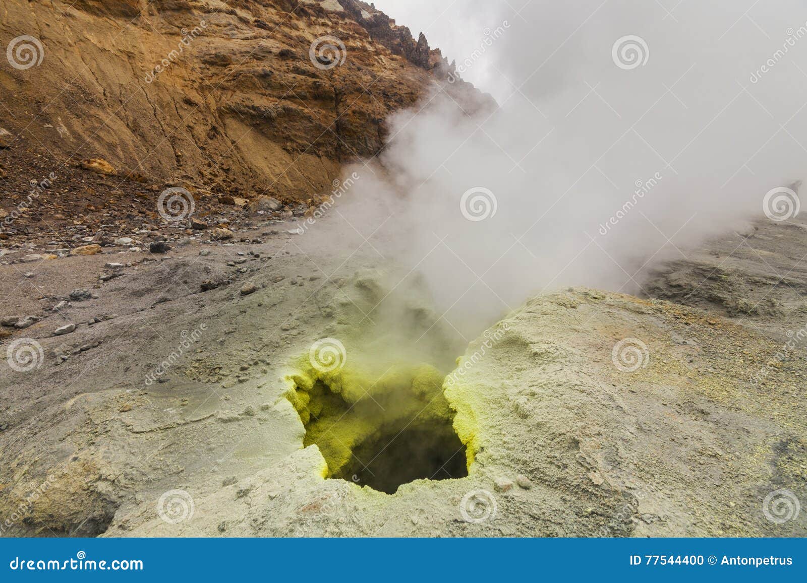 Yellow Fumaroles and Volcanic Rocks. Stock Photo - Image of summer ...