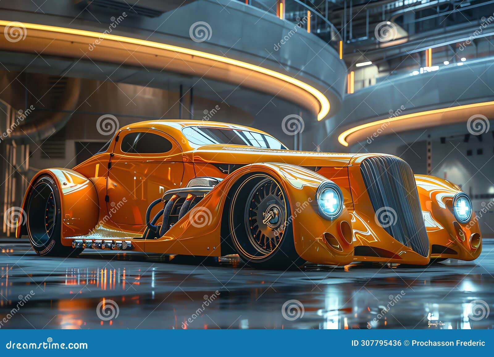 Yellow Futuristic Building Of Geometric Structure In Perspective ...