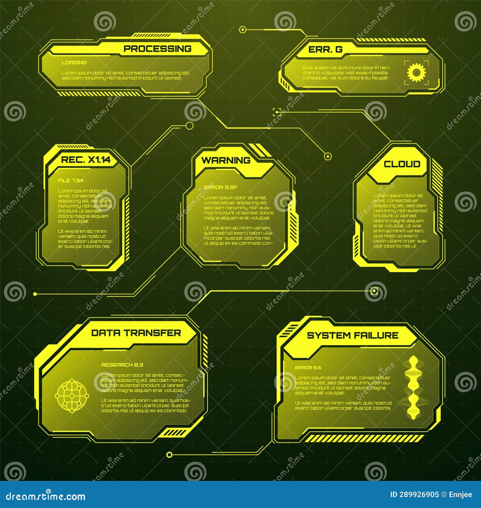 Yellow Futuristic HUD, UI Elements. Sci-fi User Interface Text Boxes ...