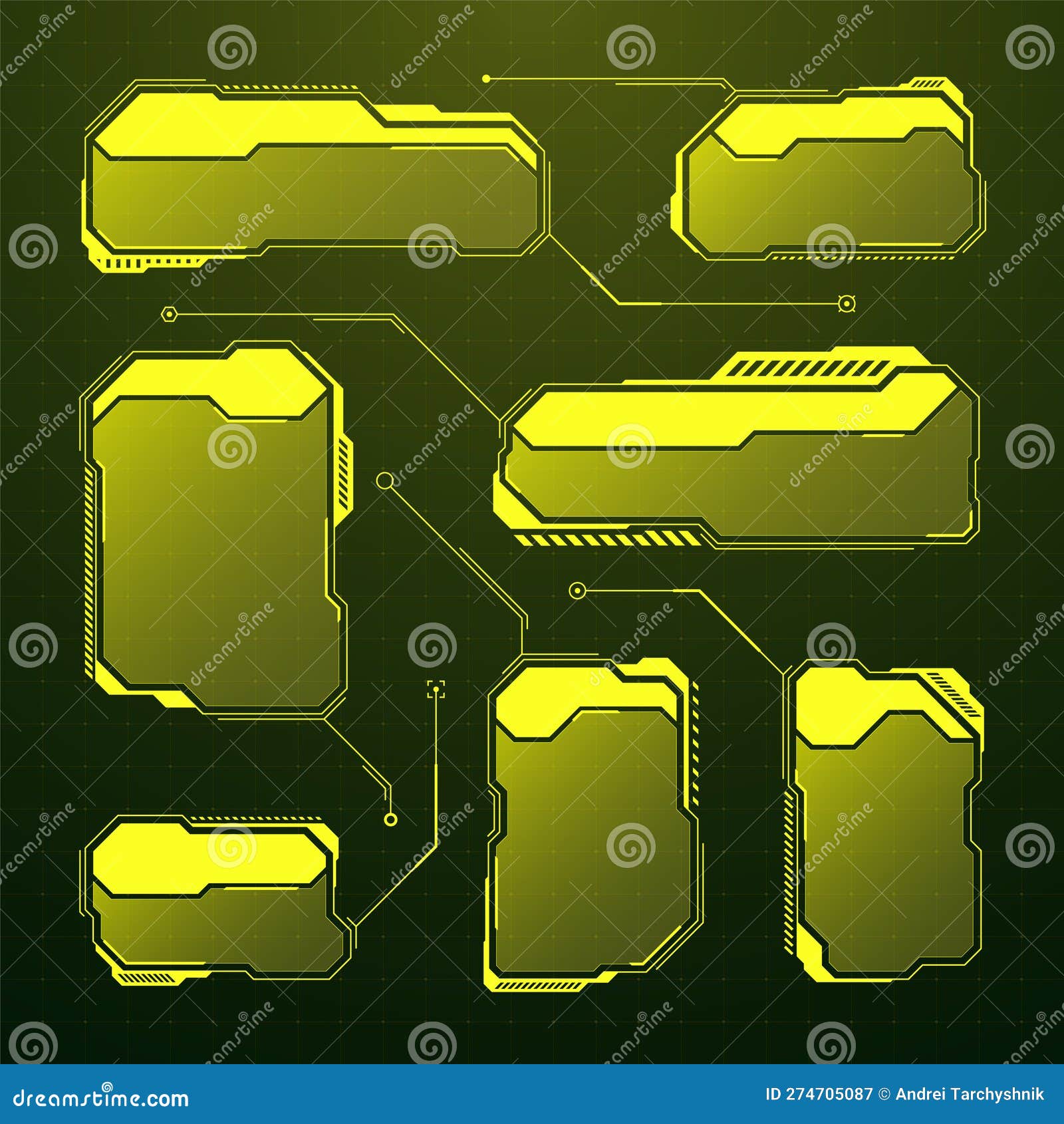 Yellow Futuristic HUD, UI Elements. Sci-fi User Interface Text Boxes ...