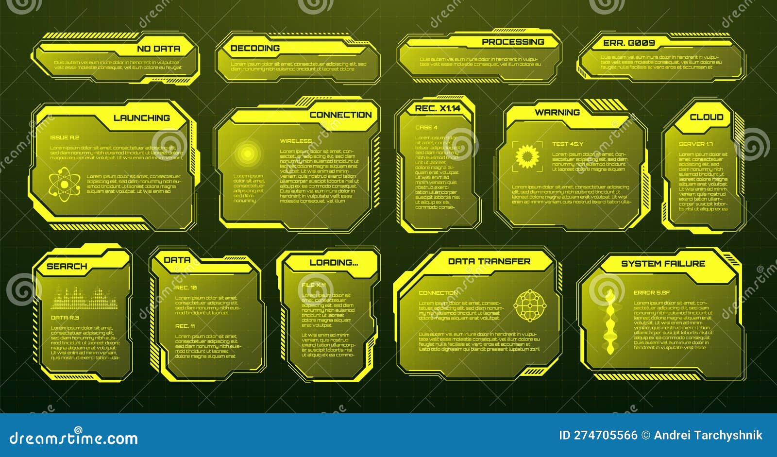 Yellow Futuristic HUD, UI Elements. Sci-fi User Interface Text Boxes ...