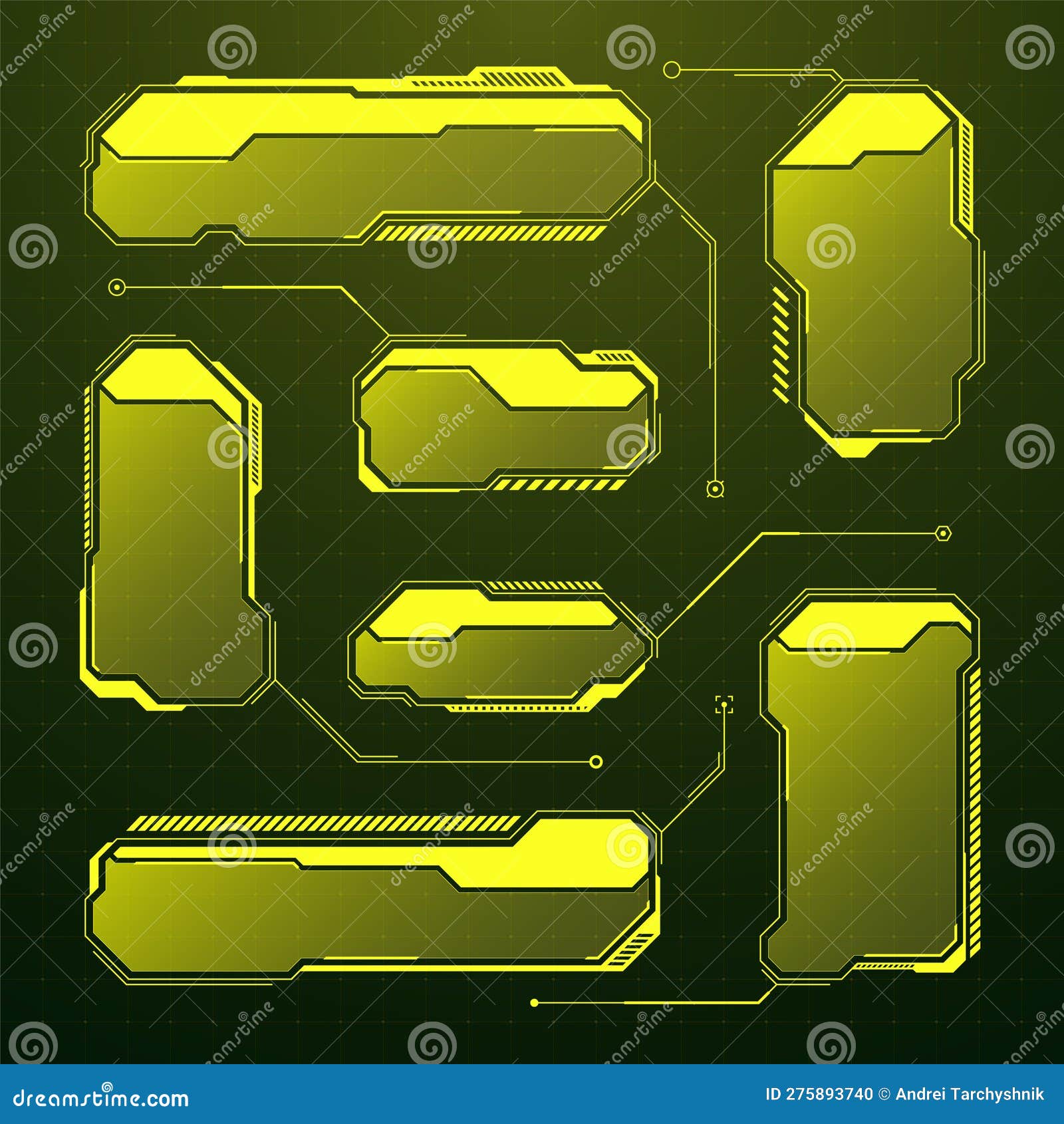 Yellow Futuristic HUD, UI Elements. Sci-fi User Interface Text Boxes ...