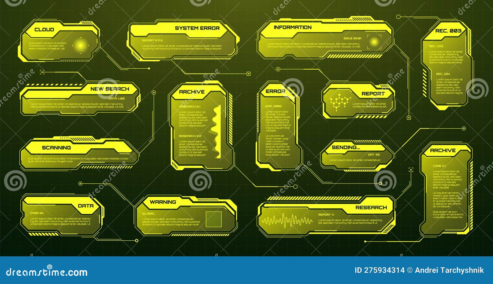 Yellow Futuristic HUD, UI Elements. Sci-fi User Interface Text Boxes ...