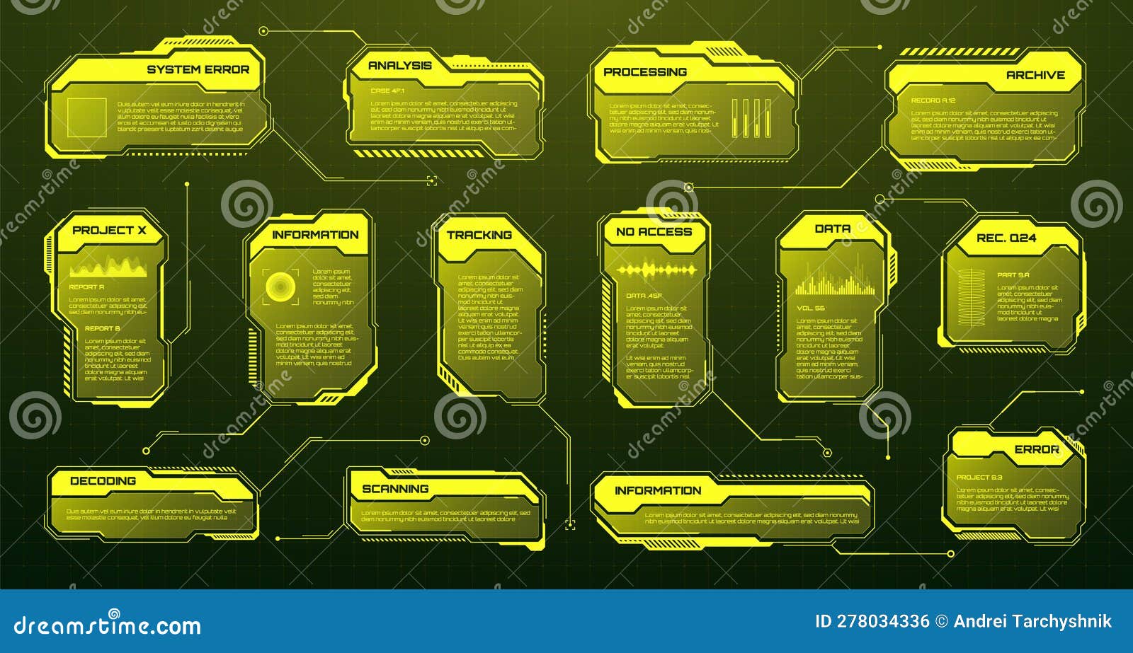 Yellow Futuristic HUD, UI Elements. Sci-fi User Interface Text Boxes ...