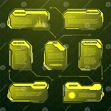 Yellow Futuristic HUD, UI Elements. Sci-fi User Interface Text Boxes ...
