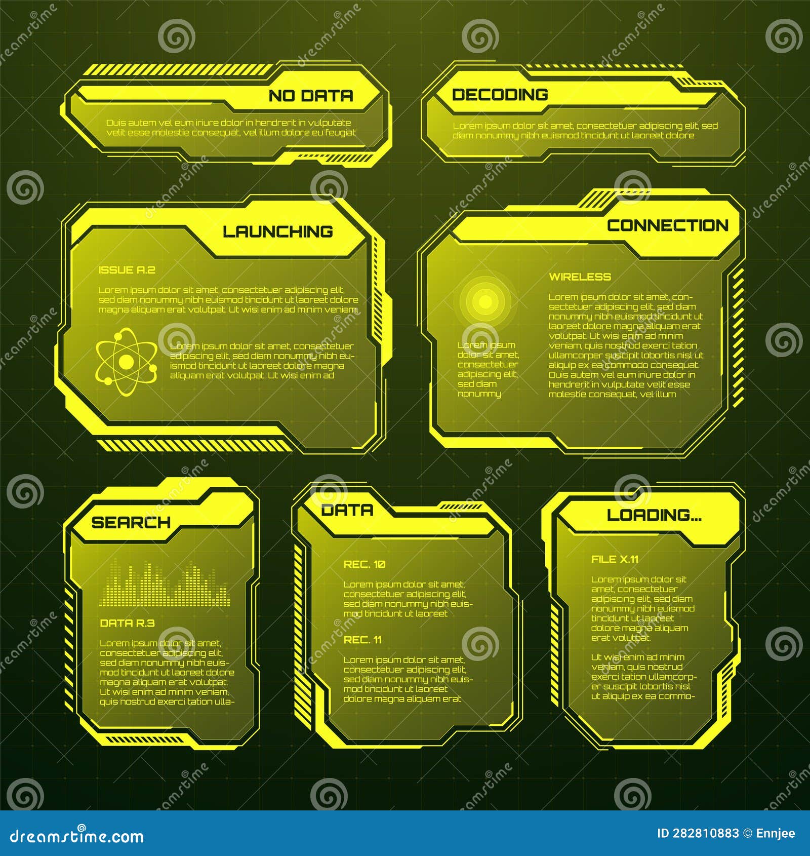 Yellow Futuristic HUD, UI Elements. Sci-fi User Interface Text Boxes ...