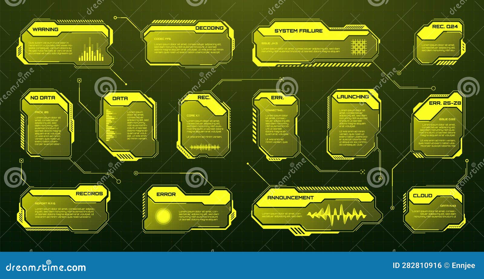 Yellow Futuristic HUD, UI Elements. Sci-fi User Interface Text Boxes ...